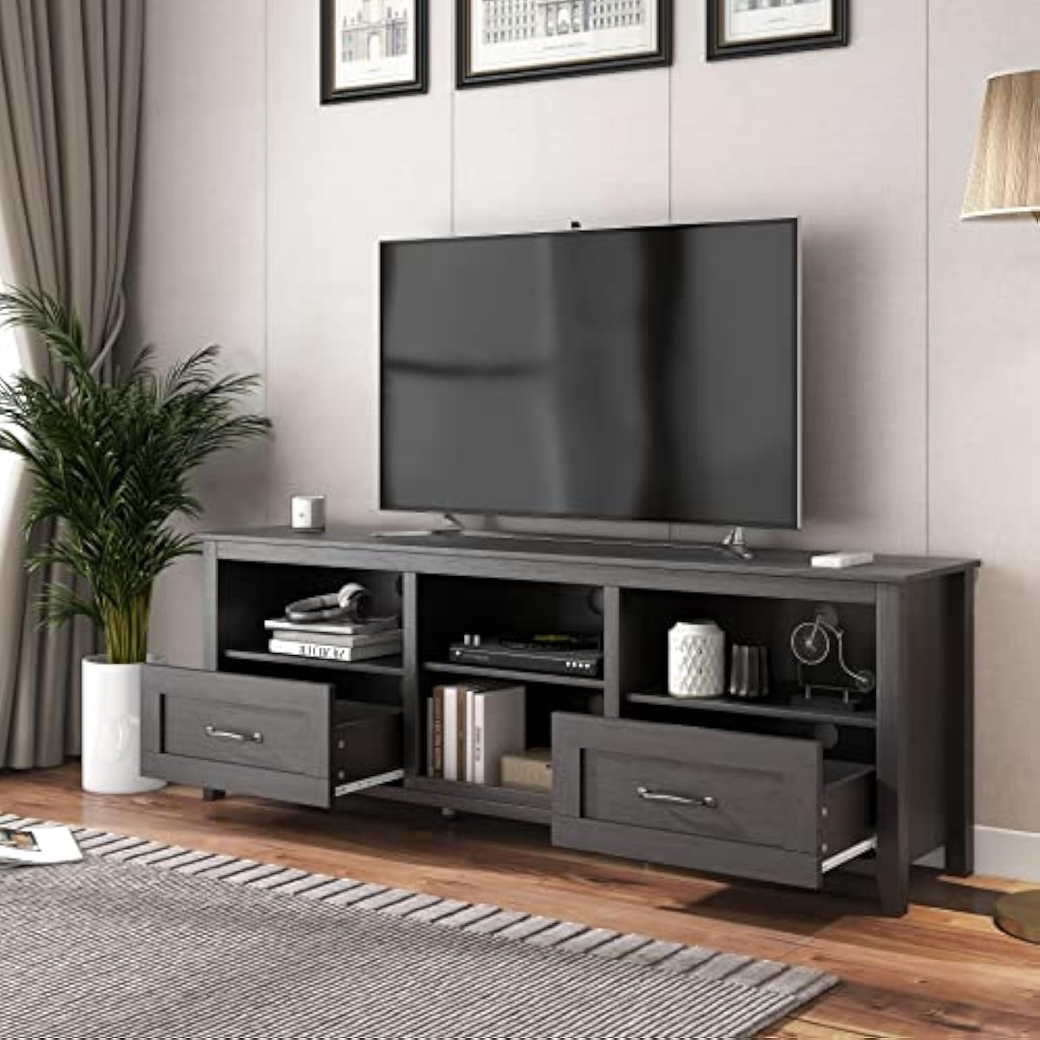 Modern Farmhouse TV Stand, Up to 80" TV Entertainment Center with ...