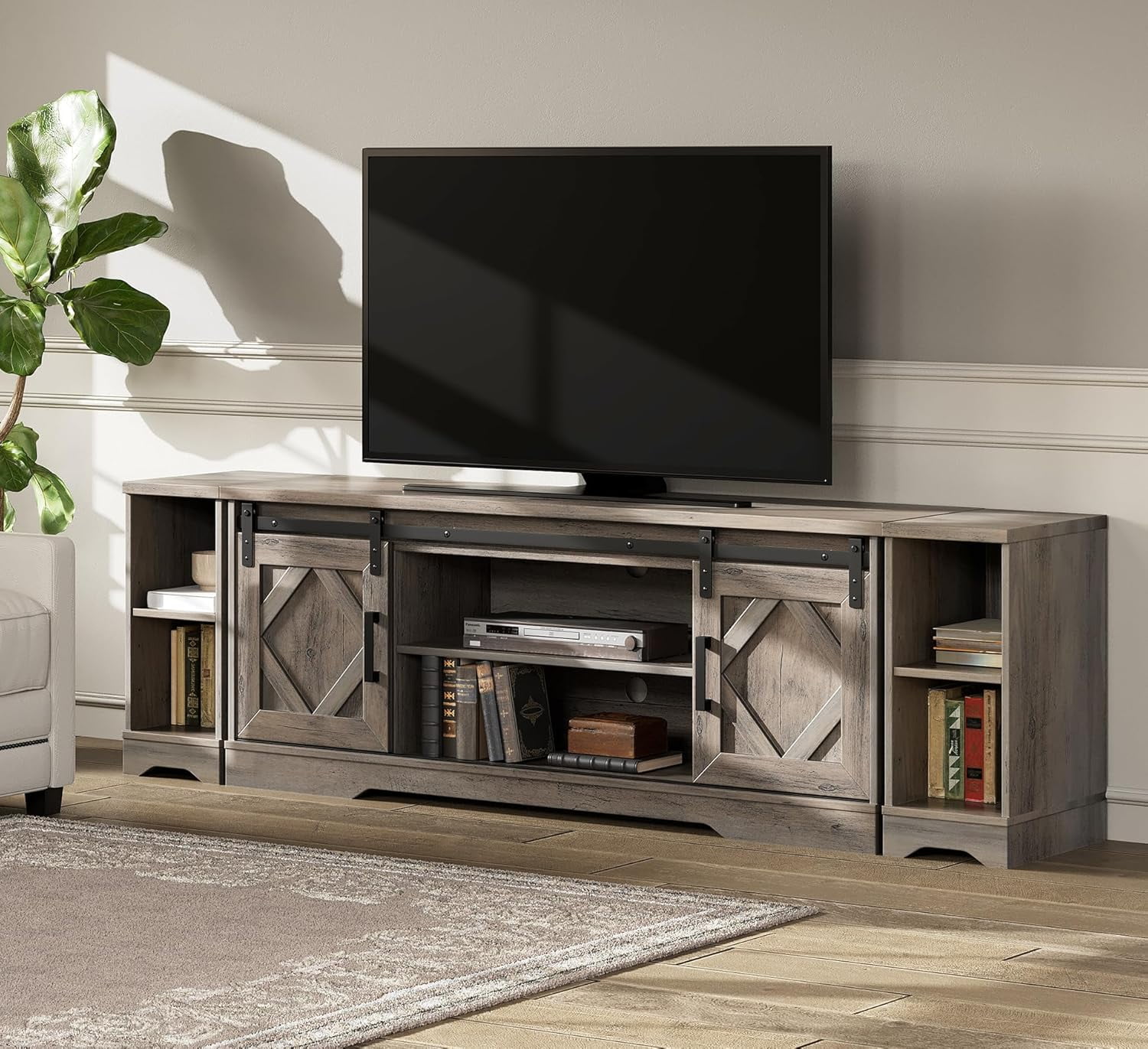 Modern Farmhouse TV Stand for up to 85" TVs Wood Entertainment Center ...