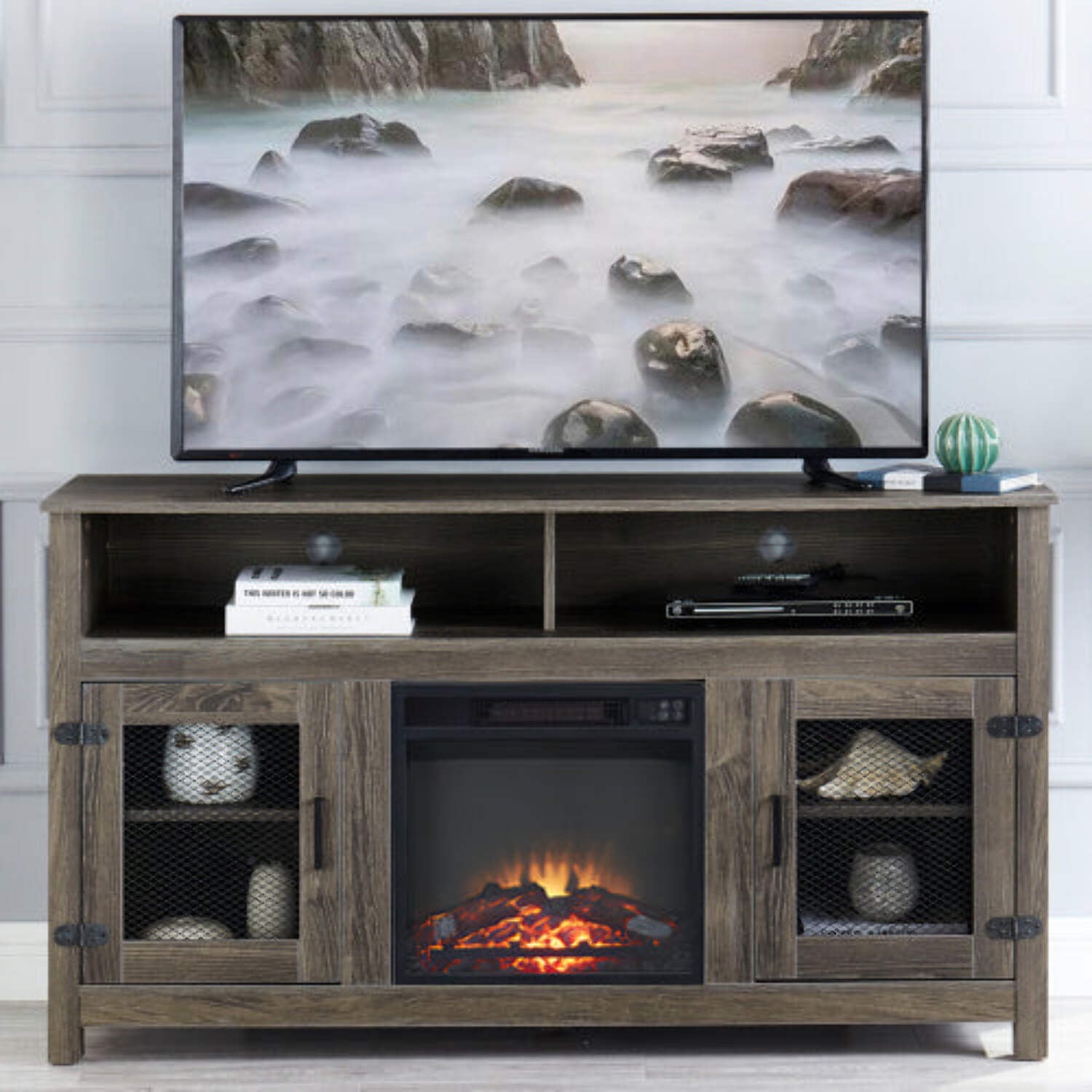 Modern Farmhouse Tv Stand With Electric Fireplace, Fit Up To 65" Flat ...
