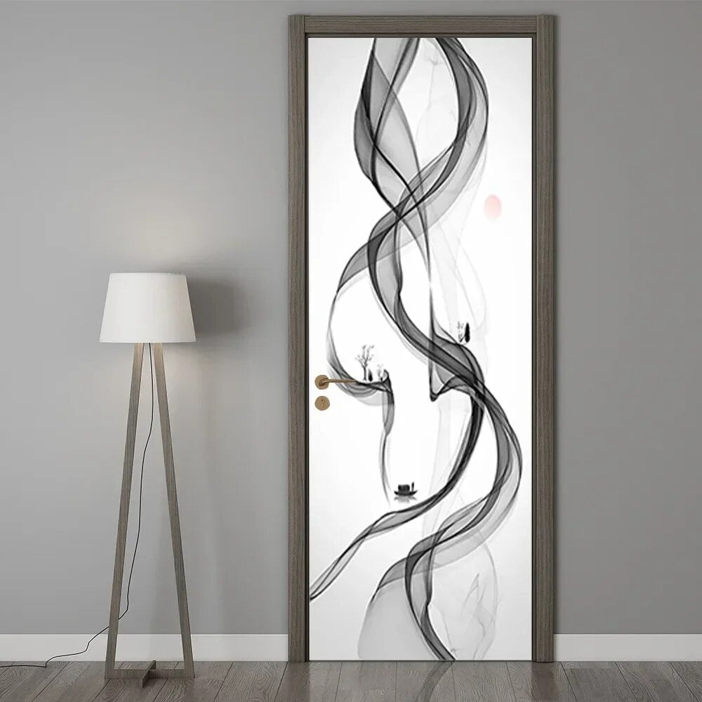 Modern Fashion White Pearl Door Stickers Self Adhesive 3D Abstract Line ...