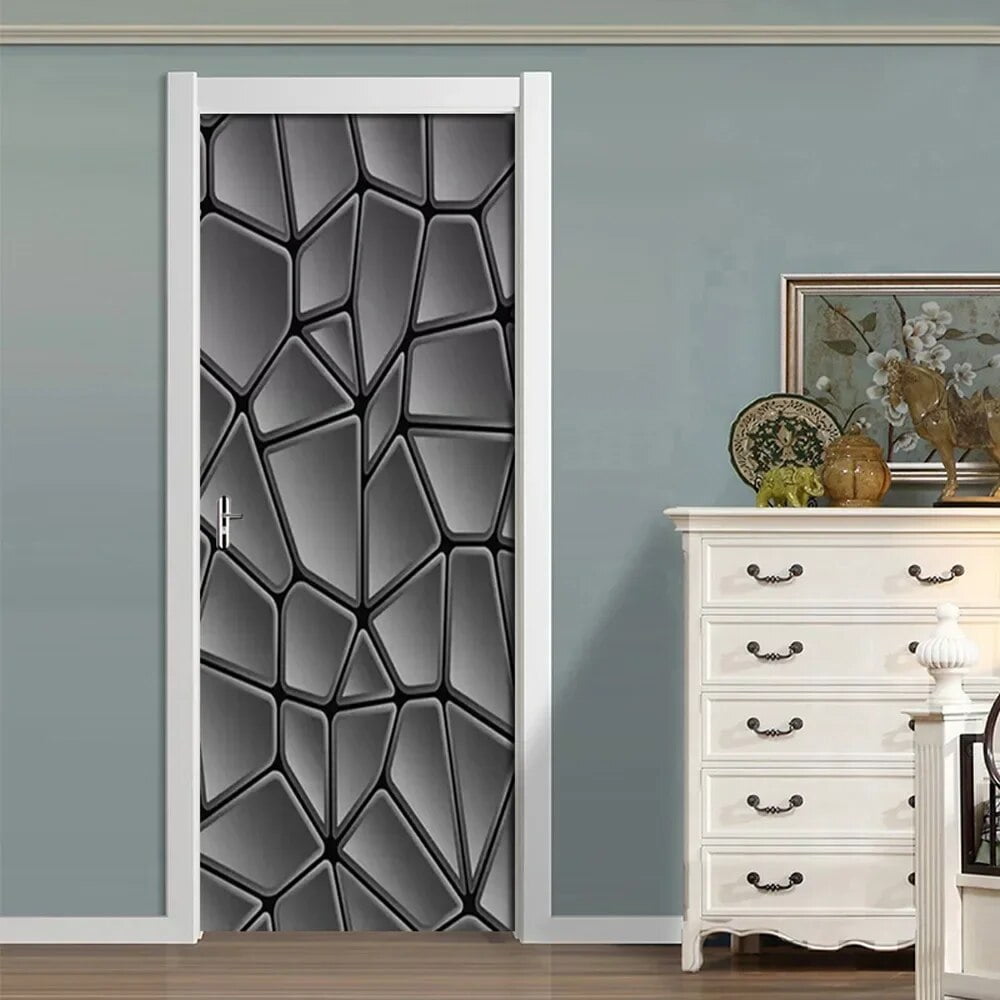 Modern Fashion White Pearl Door Stickers Self Adhesive 3D Abstract Line ...