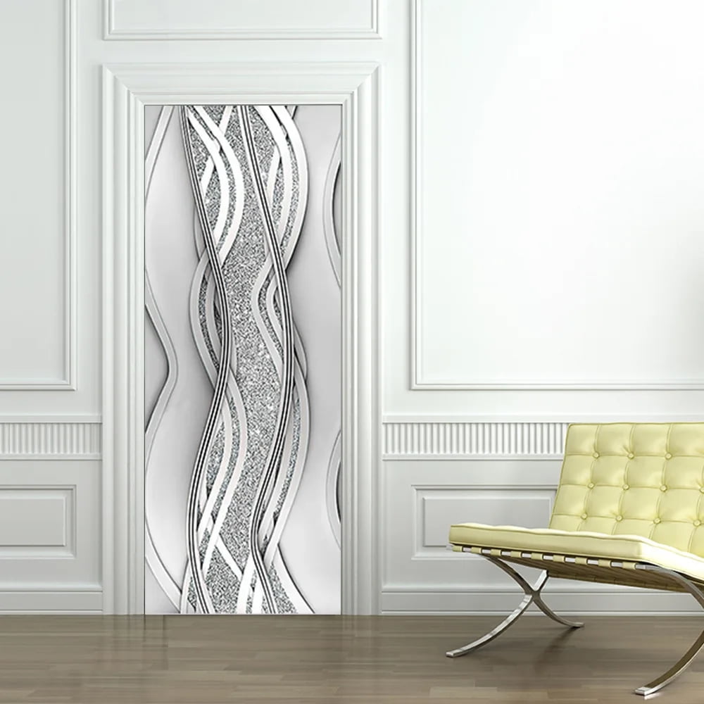 Modern Fashion White Pearl Door Stickers Self Adhesive D Abstract Line ...