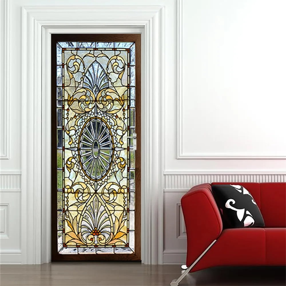 Modern Fashion White Pearl Door Stickers Self Adhesive D Abstract Line ...