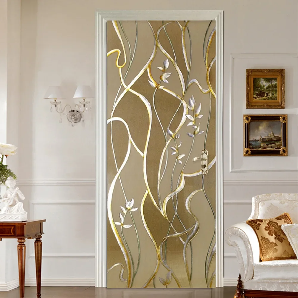 Modern Fashion White Pearl Door Stickers Self Adhesive D Abstract Line ...