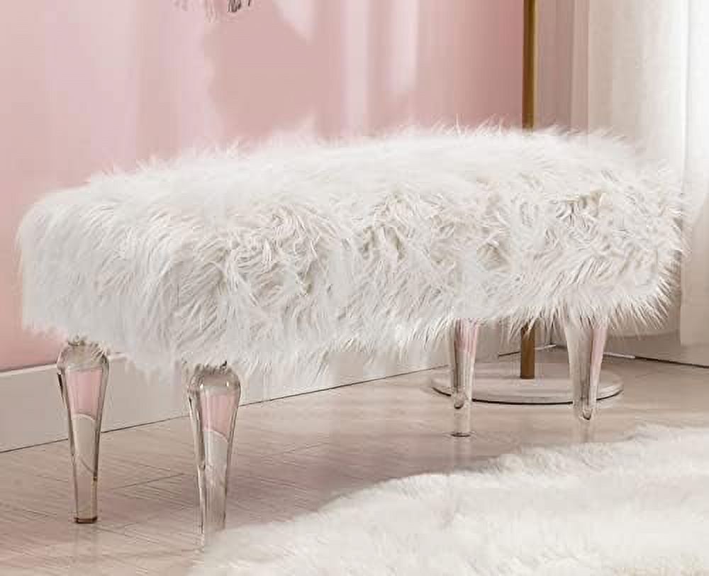 Modern Faux Fur Acrylic Entryway Bench Fuzzy End of Bed Bench Footrest ...