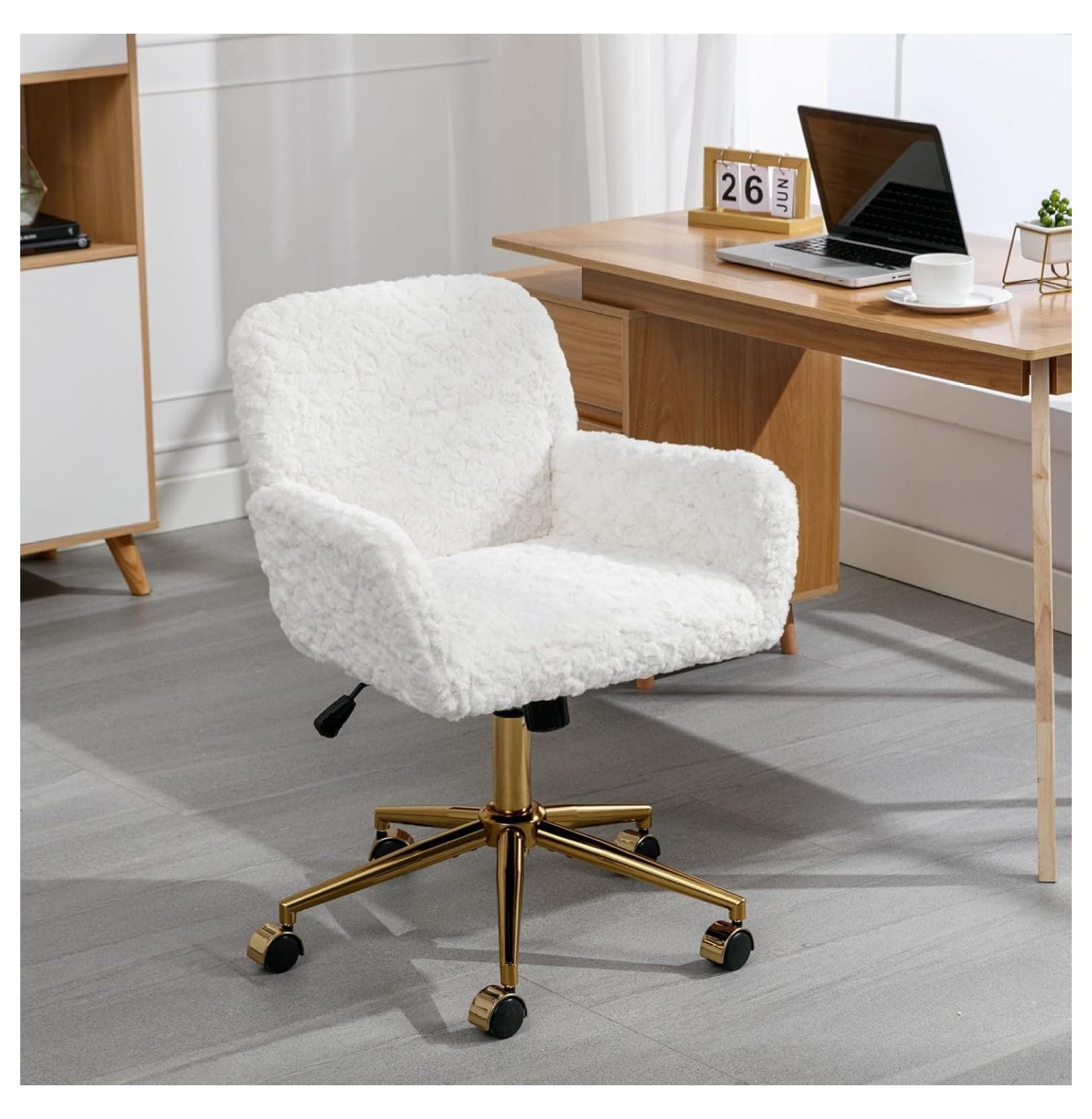 Modern Faux Fur Desk Chair, Artificial Rabbit Hair Home Office Chair ...