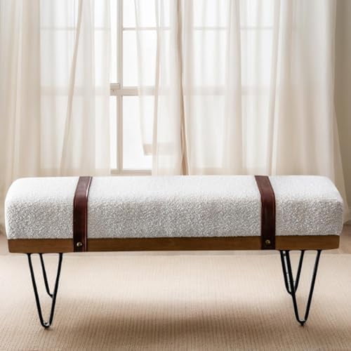 Modern Faux Fur Entryway Bench, Upholstered 44" Ottoman Bench End of ...