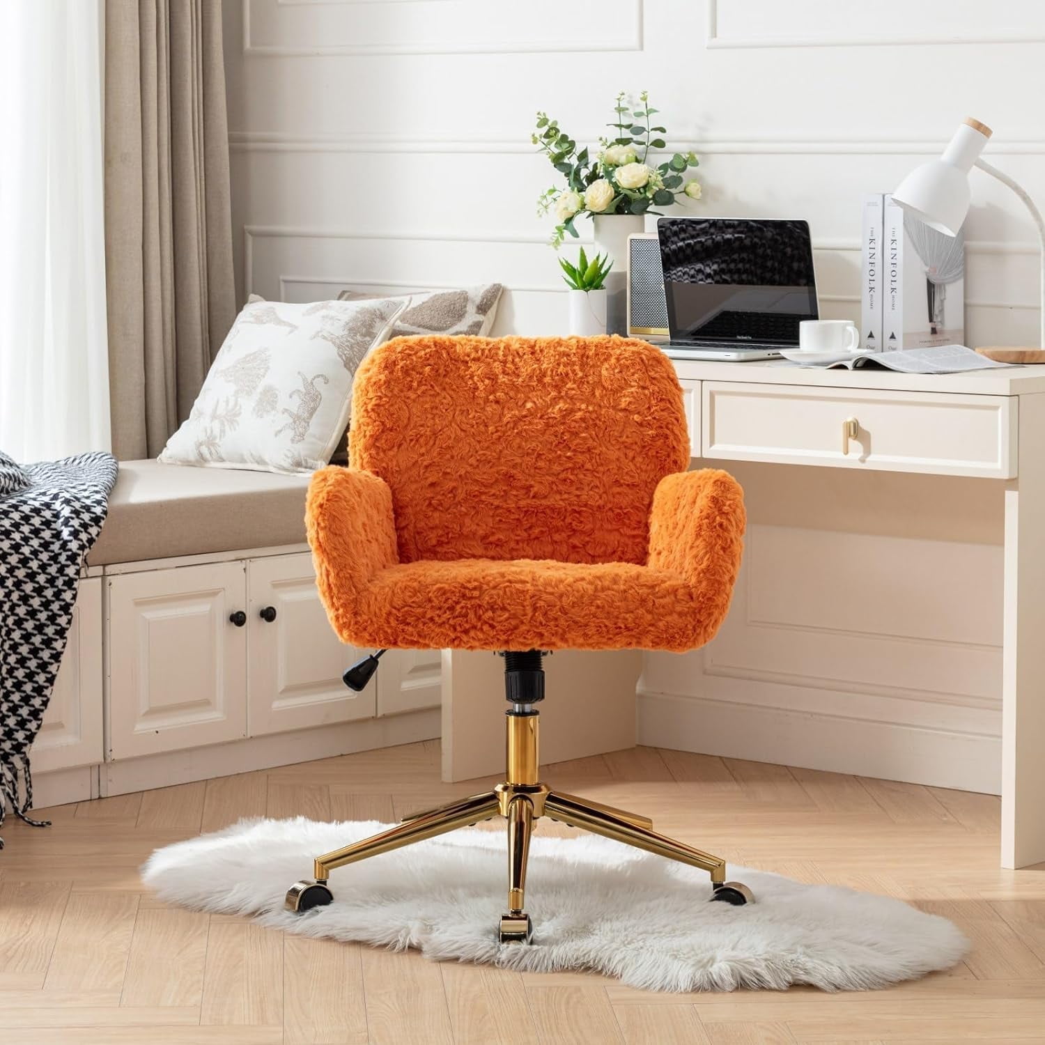 Modern Faux Fur Swivel Chair Adjustable Height Tilting Backrest for ...