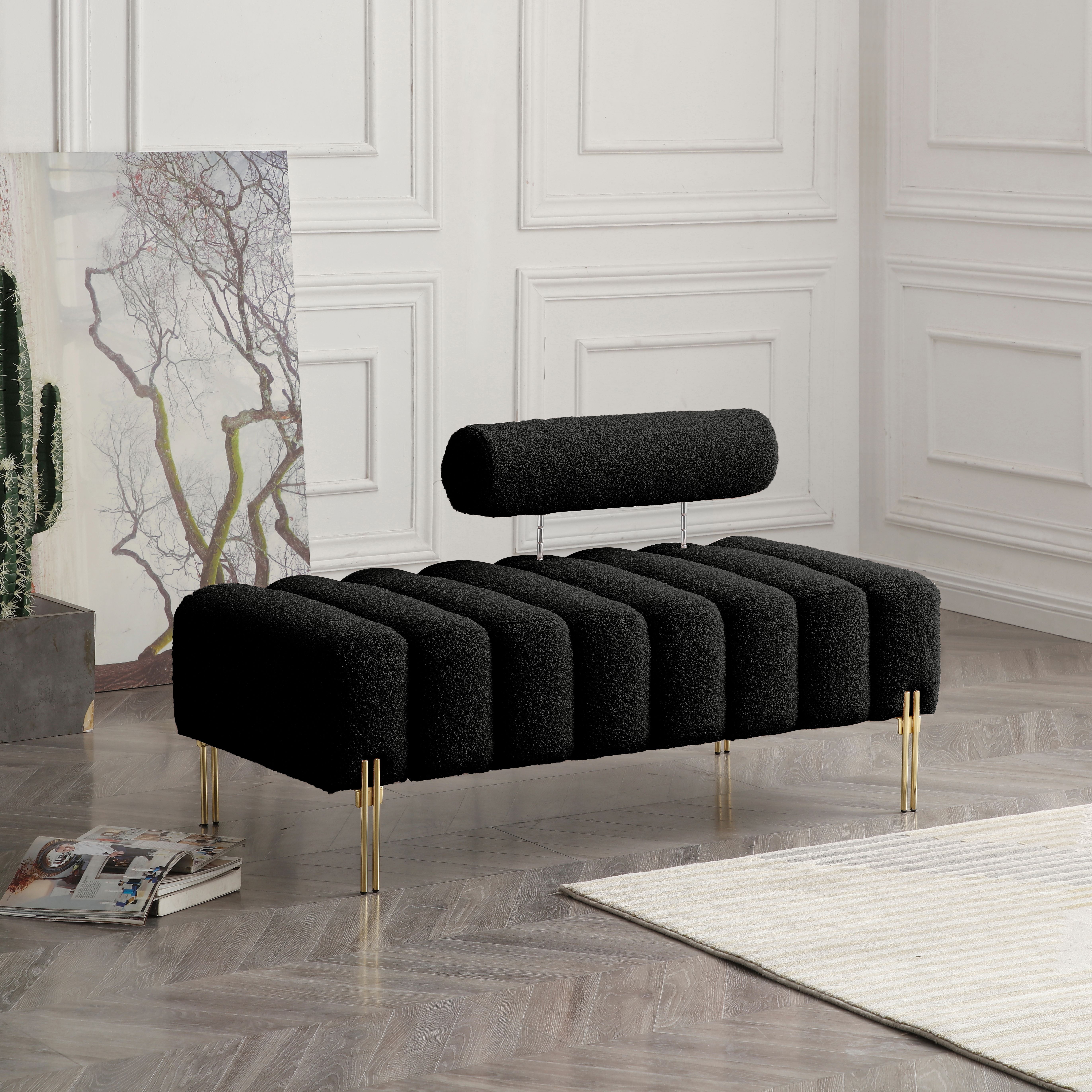 Modern Faux Fur Upholstered End of Bed Bench, 2 Seater Fluffy Ottoman ...