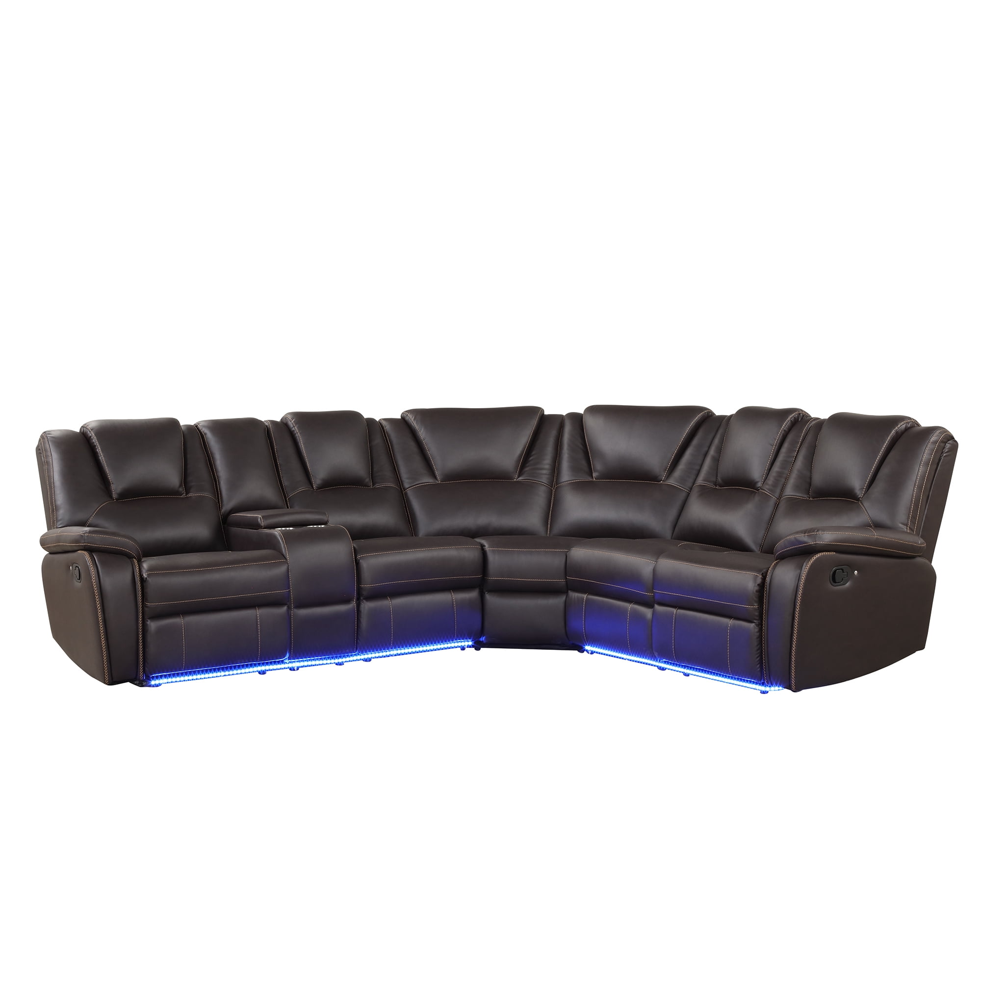Modern Faux Leather Manual Reclining with Center Console and LED Light ...