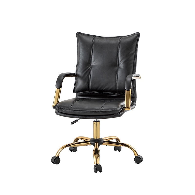 Modern Faux Leather Office Chair Adjustable Swivel Desk Chair with Gold ...