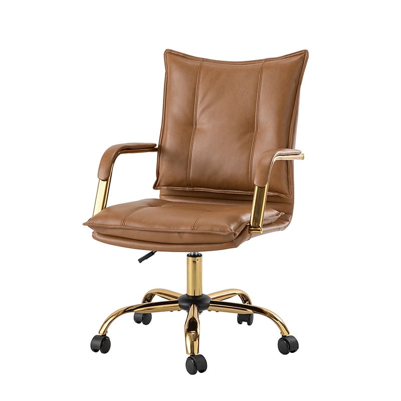 Modern Faux Leather Office Chair Adjustable Swivel Desk Chair with Gold ...