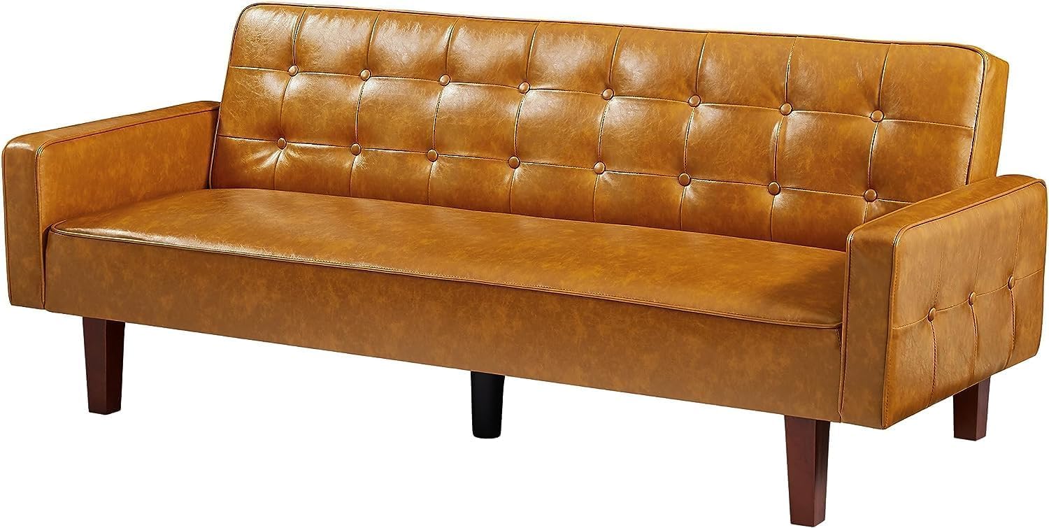 Modern Faux Leather Tufted Upholstered Futon Sofabed 2 Seaters Loveseat ...