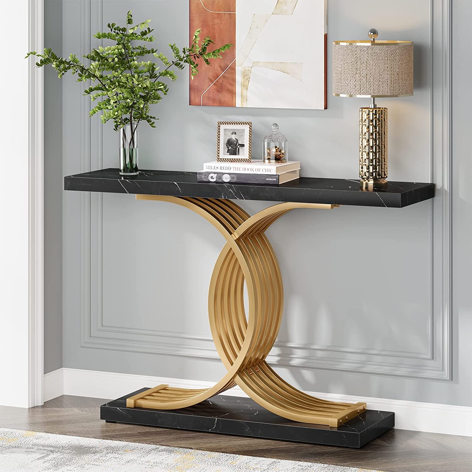 Modern Faux Marble Entryway Console Table with Geometric Gold Legs - 11 ...