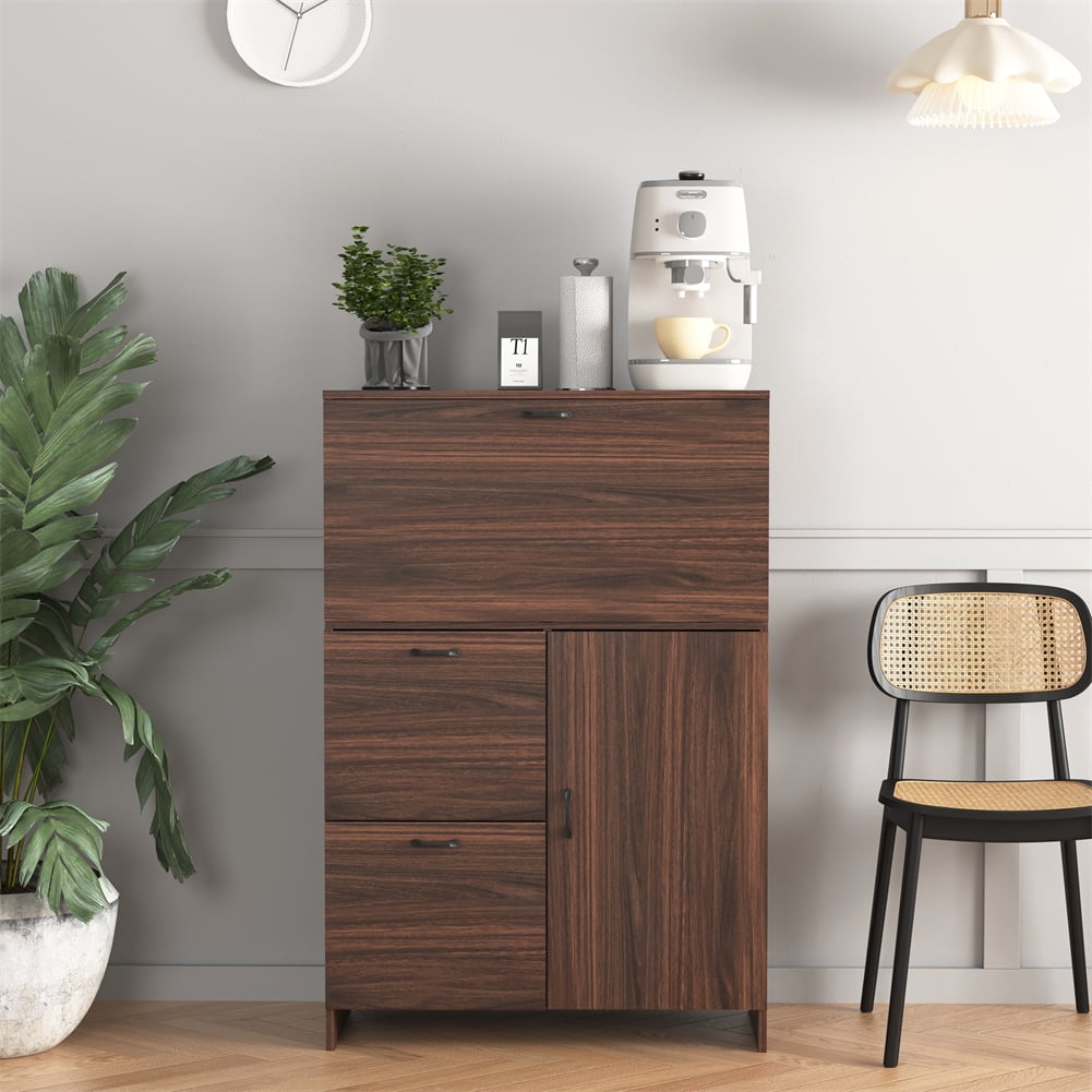 Modern File Cabinet with Fold-up Desktop, Space Saving Desk Cabinet ...