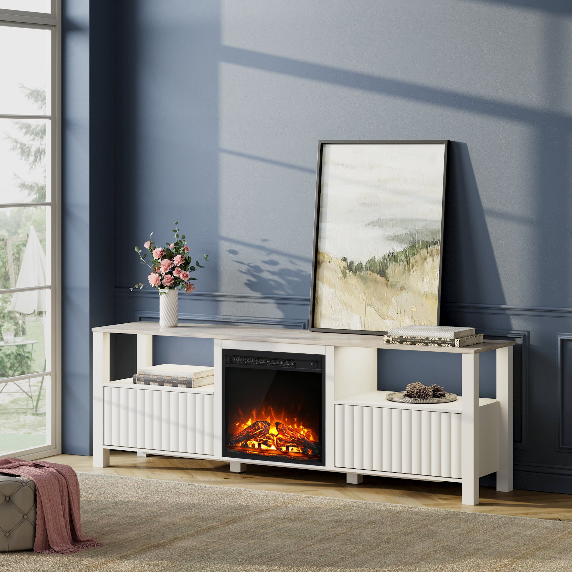 Modern Fireplace TV Stand for 75 inch TV, LED Entertainment Center with ...