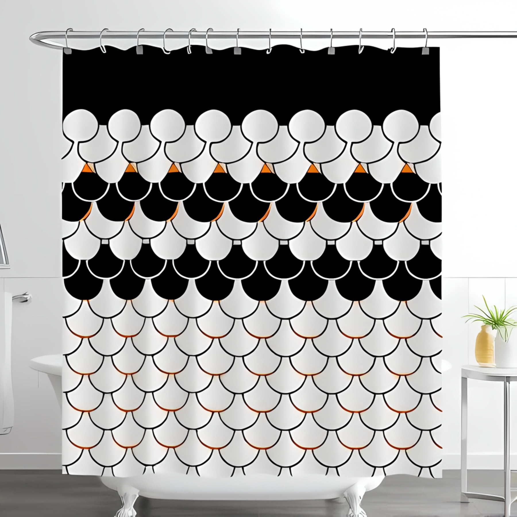 Modern Fish Scale Pattern Shower Curtain - Black & White Design with ...