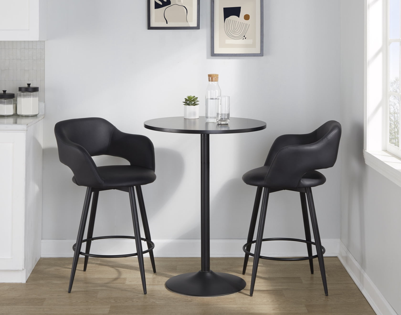 Modern Fixed-Height Counter Stool with Square Black Footrest and Faux ...