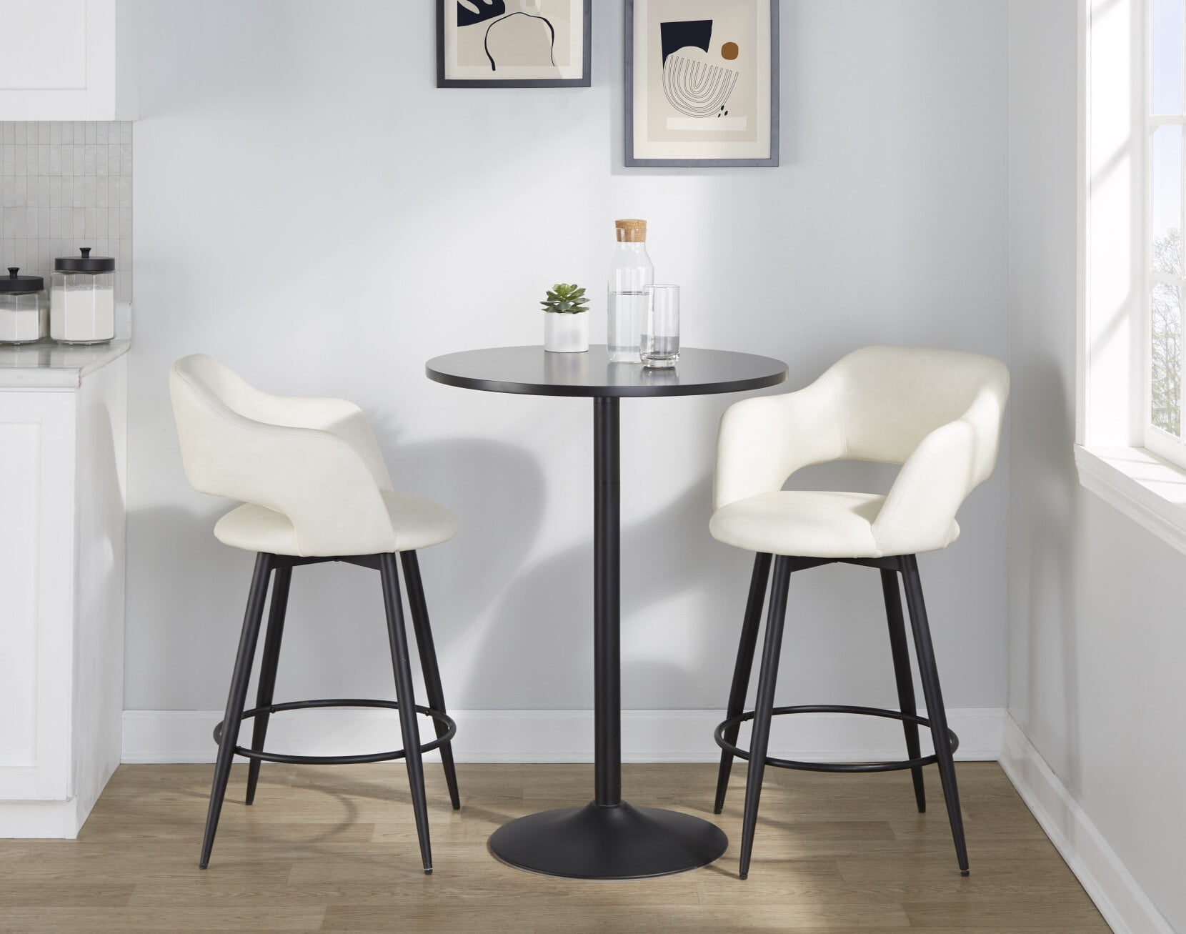 Modern Fixed-Height Counter Stool with Square Black Footrest and Faux ...