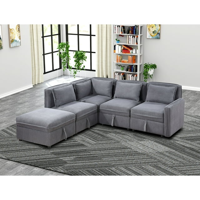 Modern Flexible Modular Sofa with Removable Ottoman And Large Capacity ...