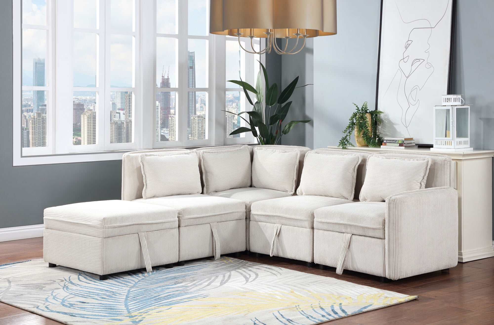 Modern Flexible Modular Sofa with Removable Ottoman And Large Capacity ...