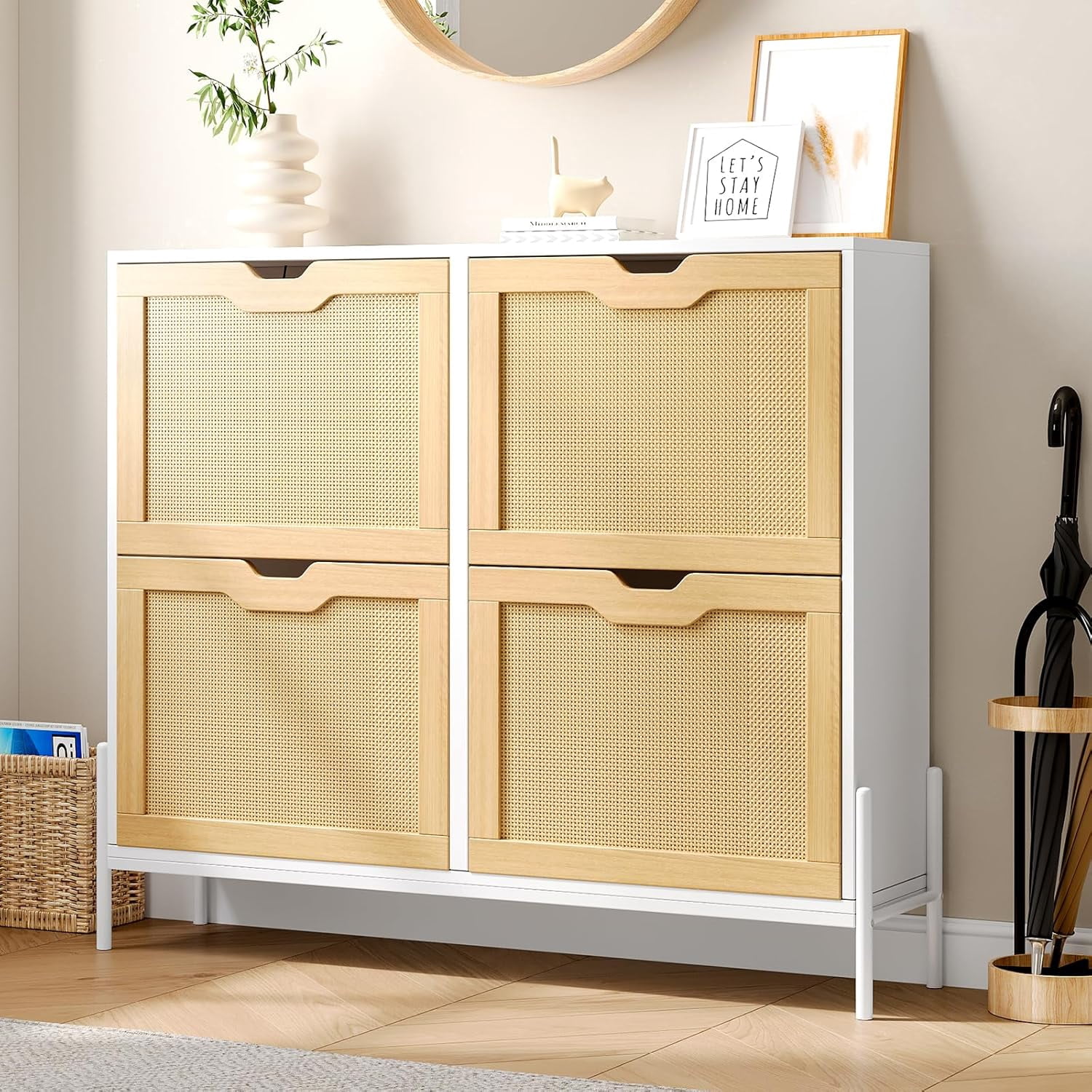 Modern Flip-Drawer Shoe Cabinet with 4 Drawers, 3-Tier Adjustable ...