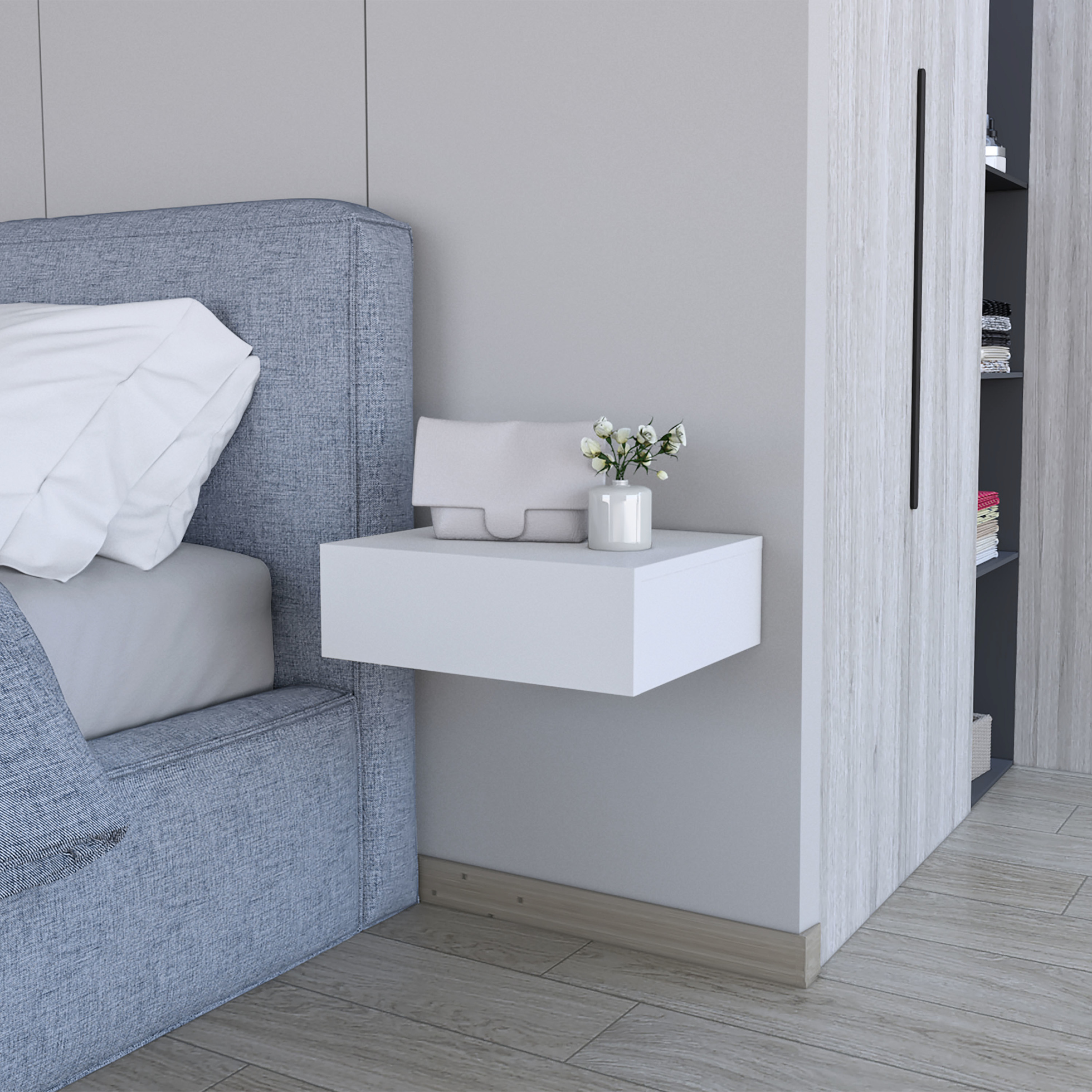 Modern Floating Bedroom Nightstand In White With Spacious Drawer ...
