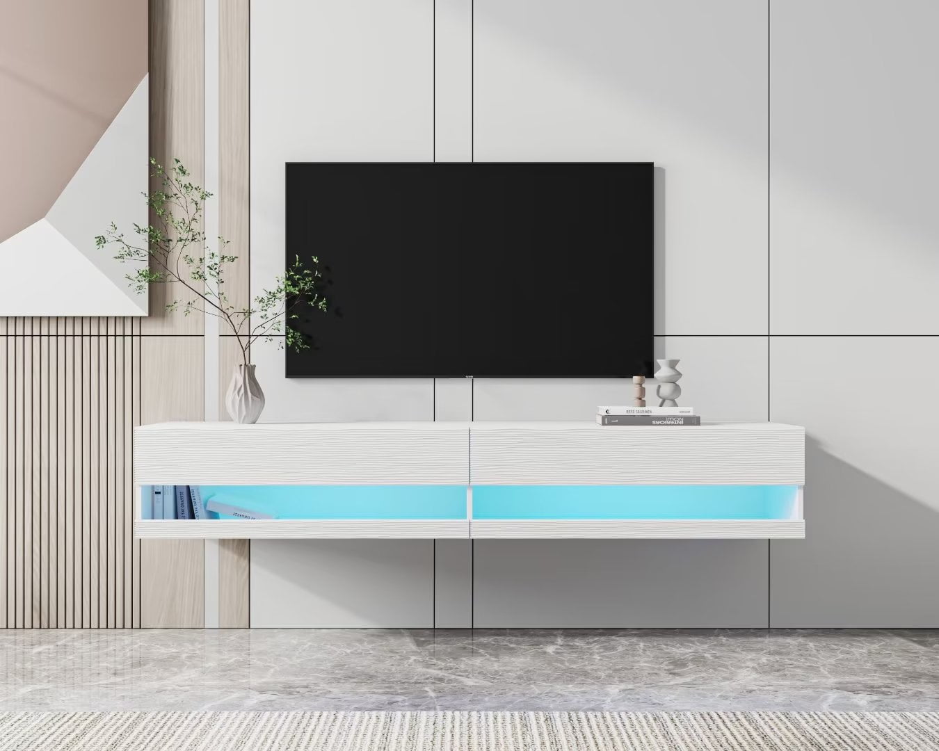 Modern Floating LED TV Stand,180 Degrees Wall Mounted TV Console Fit Up ...