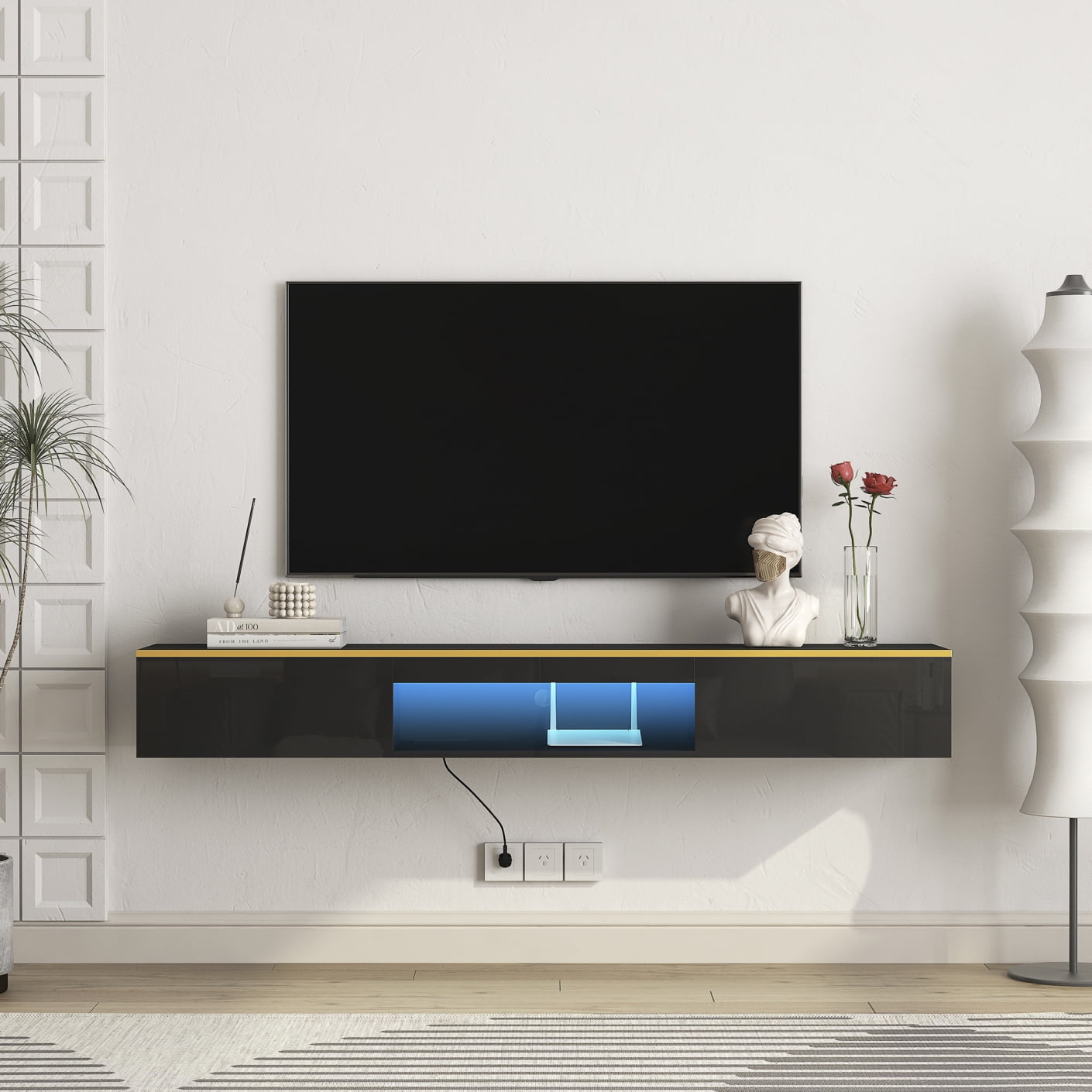 Modern Floating LED TV Stand with 16-Color Lighting & Storage for 55-65 ...