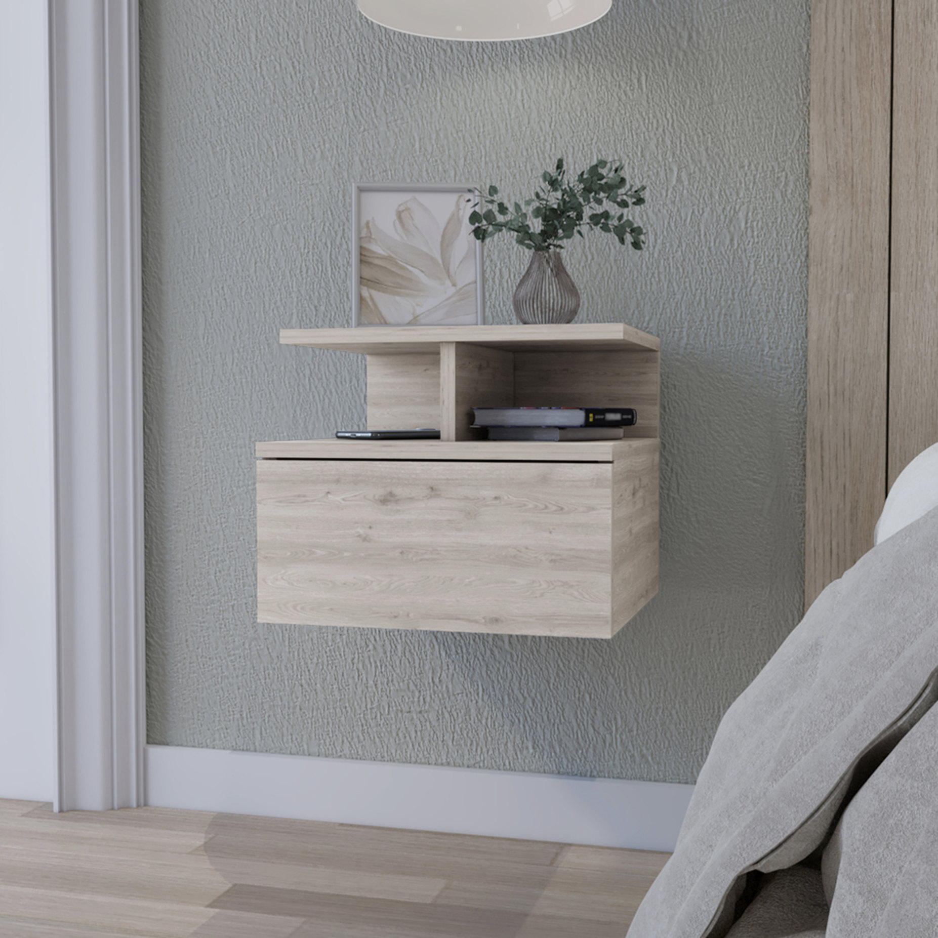 Modern Floating Nightstand in Bedroom | Wall - Mountable for ...