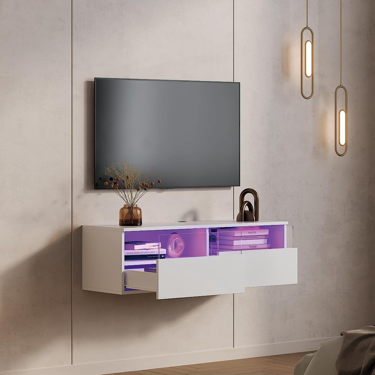 Modern Floating TV Stand for 32 37 43 55 inch TV, TV Media Console for ...