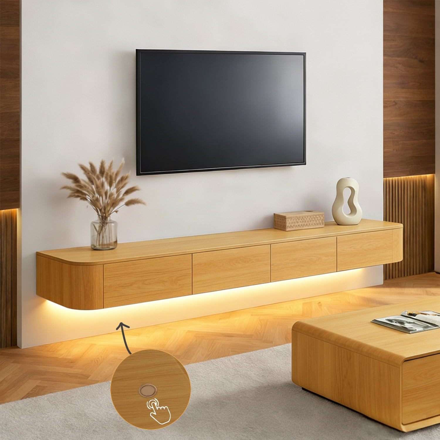Modern Floating TV Unit with LED Lighting | Wall-Mounted Entertainment ...