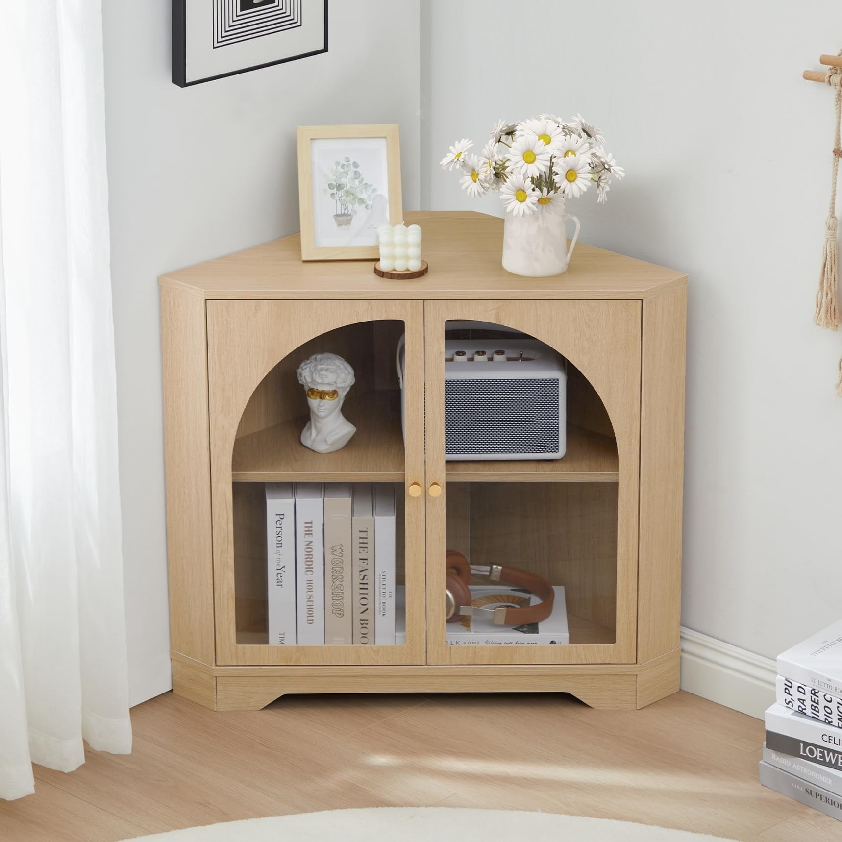 Modern Floor Corner Cabinet, Small Curved Narrow Corner Cabinet ...