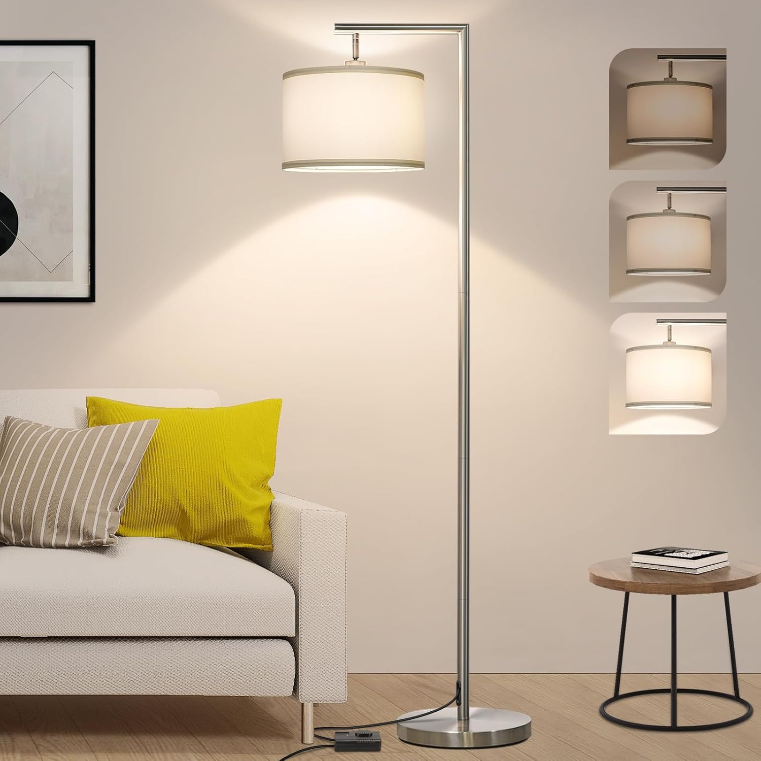 Modern Floor Lamp for Bedroom, Dimmable Silver Floor Lamps for Living ...