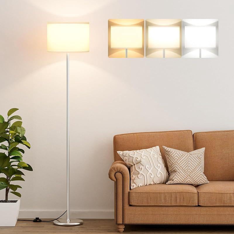 Modern Floor Lamp Simple Design with White Shade, Foot Pedal Switch, 60 ...