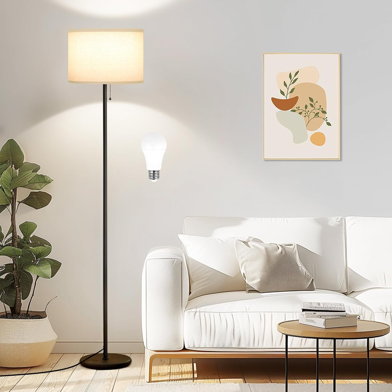 Modern Floor Lamp Simple Design with White Shade, Foot Pedal Switch, 60 ...