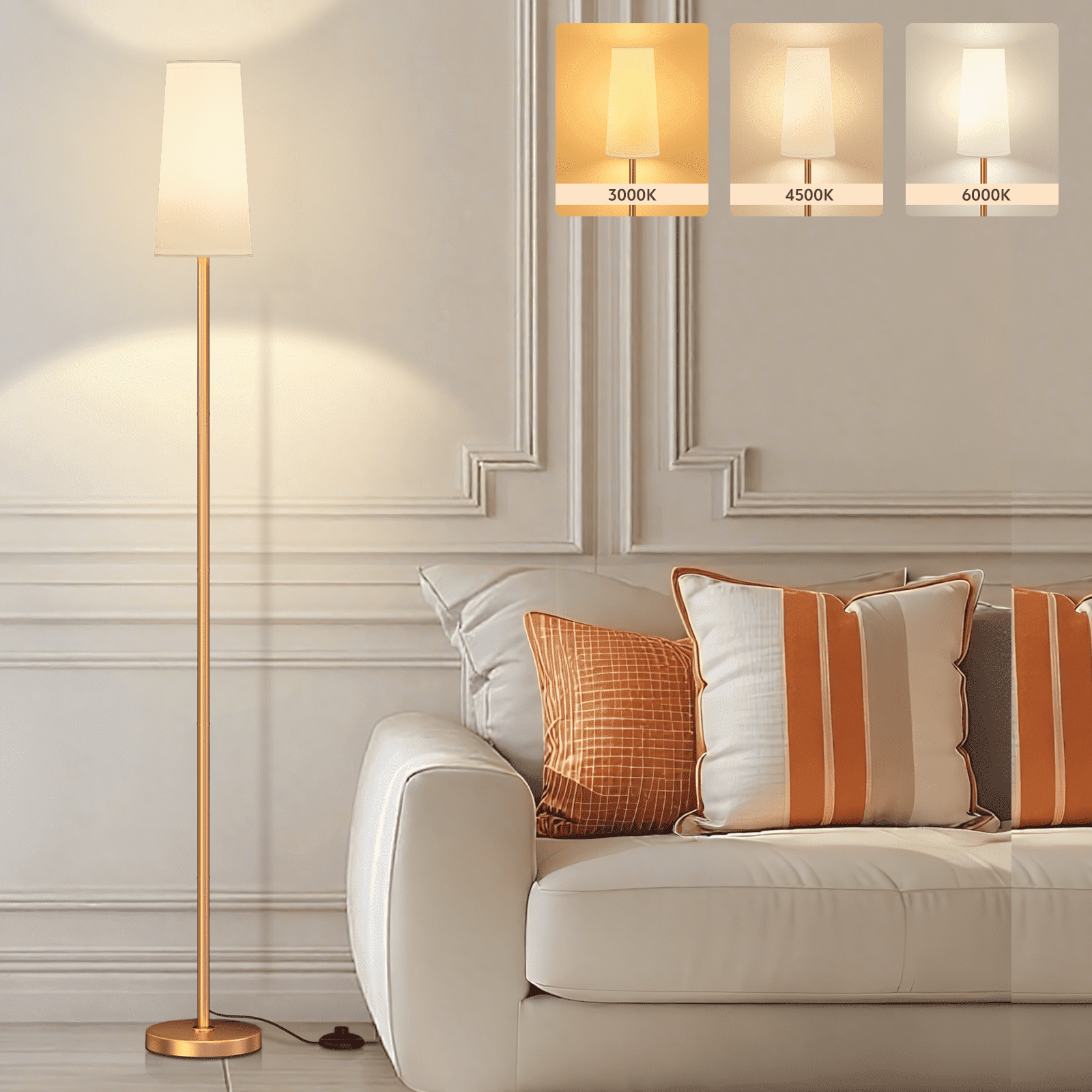 66" Floor Lamps for Living Room 3 Color Temperature Dimmable Standing ...