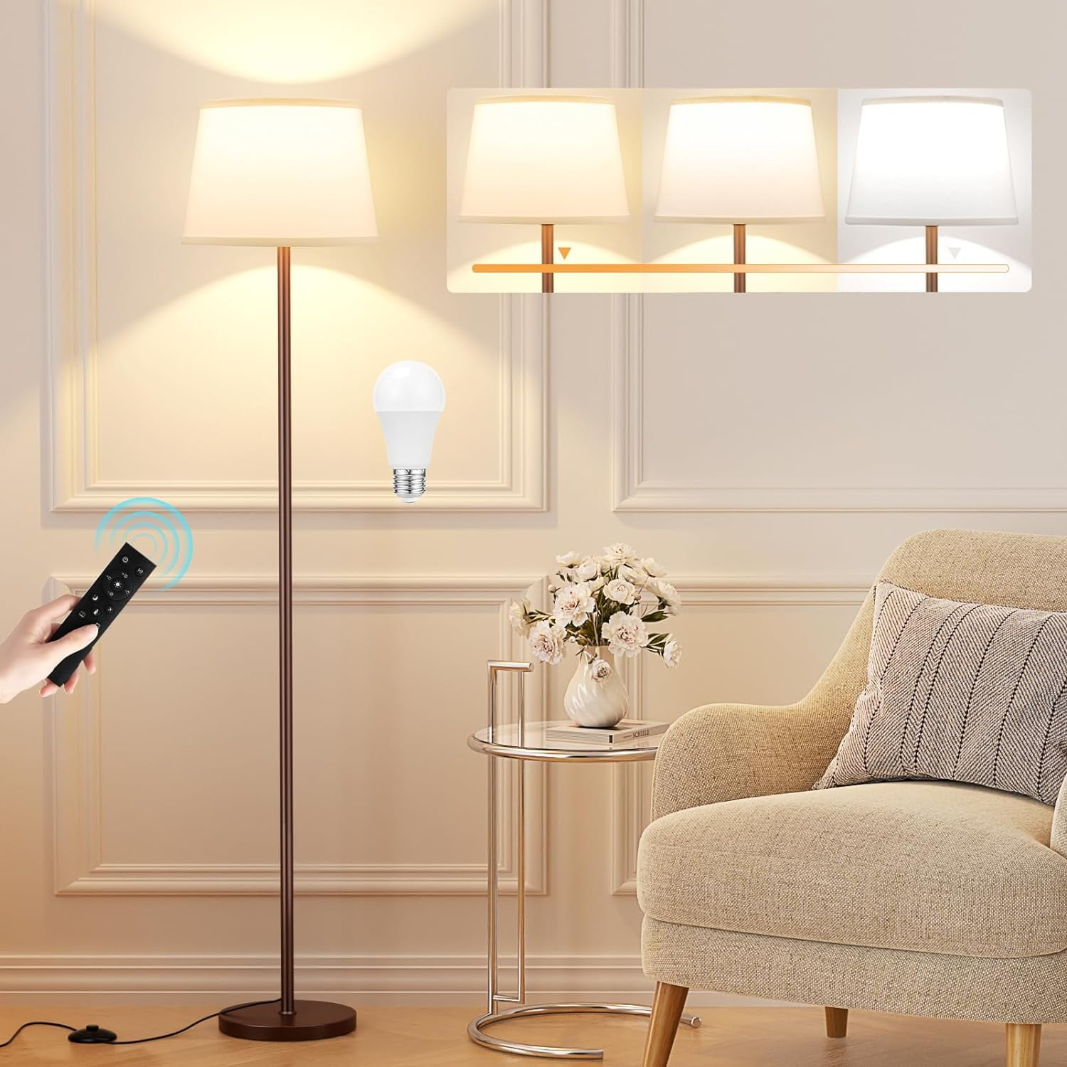 Modern Floor Lamp with Adjustable Brightness, Remote Control, Black ...