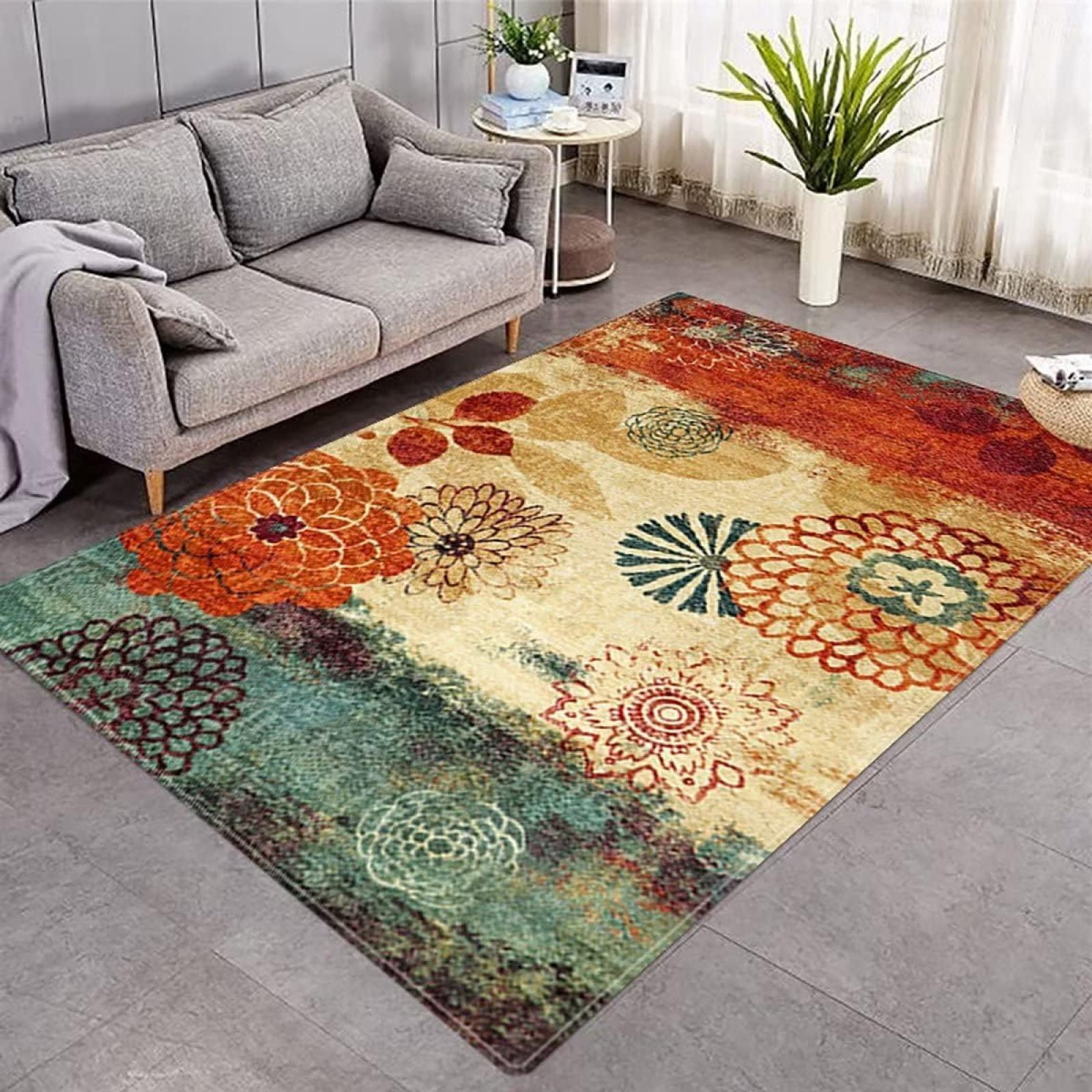 Modern Floral Area Rug Under Sofa For Living Room Bedroom Multicolor ...