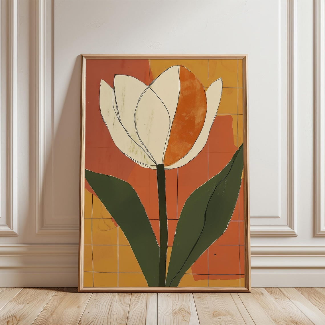 Modern Floral Art Print, Abstract Flower Bold Red And Green Wall Art ...