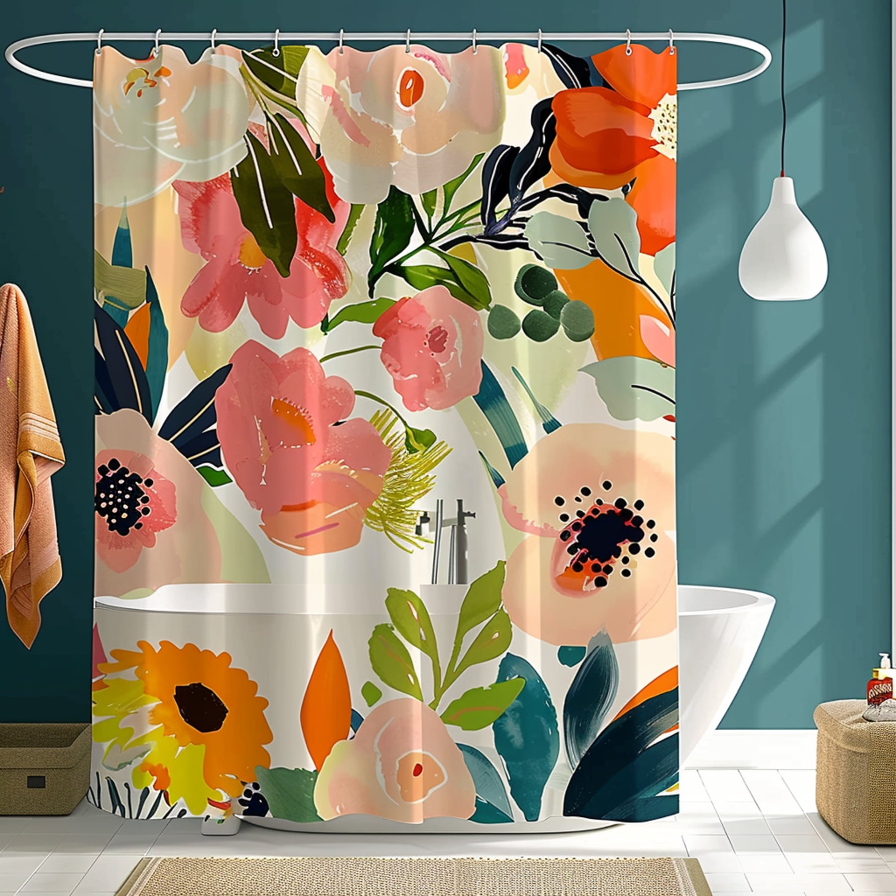 Modern Floral Shower Curtain With Peonies And Roses Brighten Your