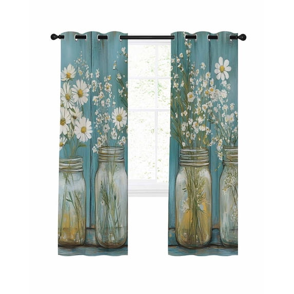 Modern Flower Blackout Curtains 84 Inch Length Retro Daisy Oil Paiting ...