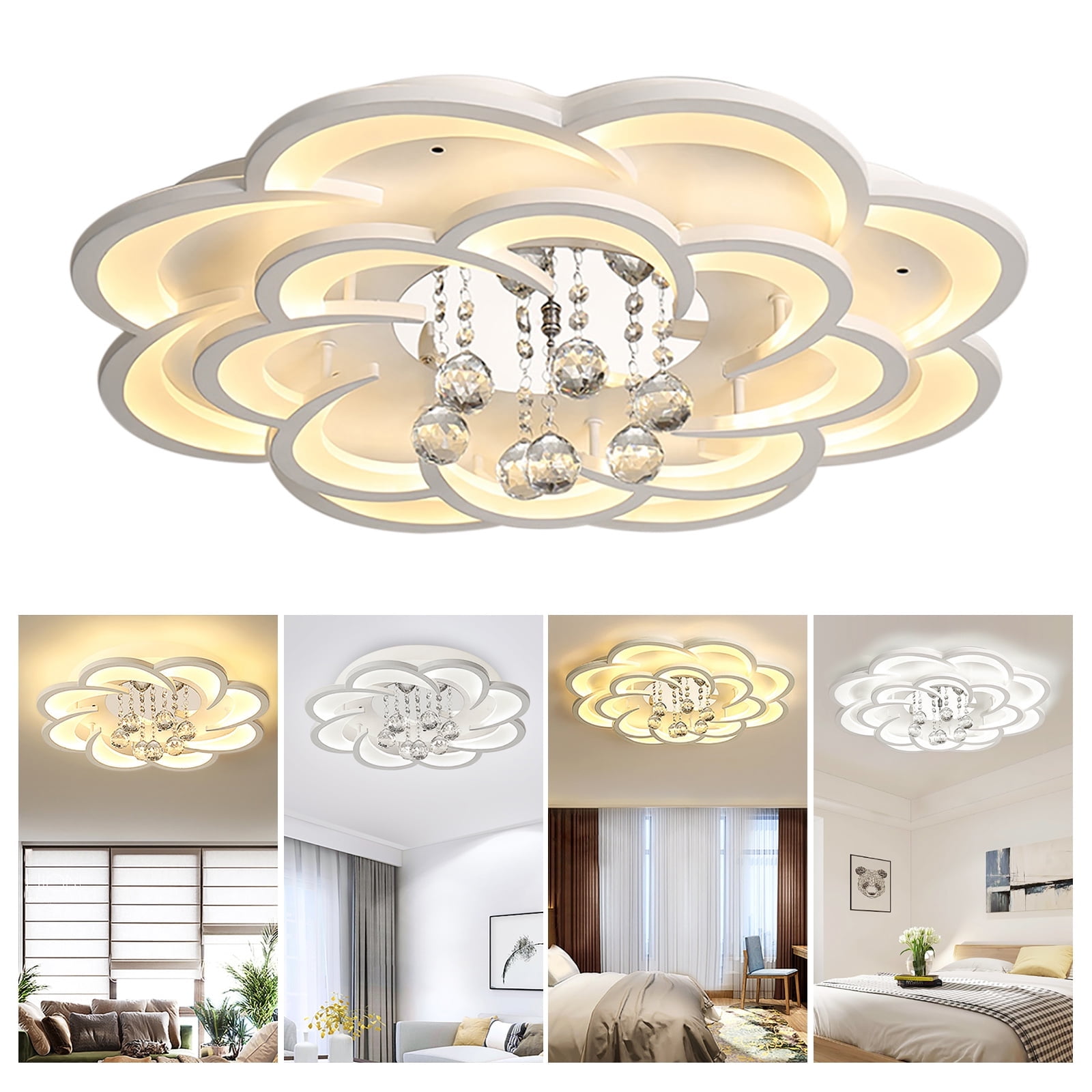 Modern Flower Shape Ceiling Light with Crystal Ball Light Fixture Close ...