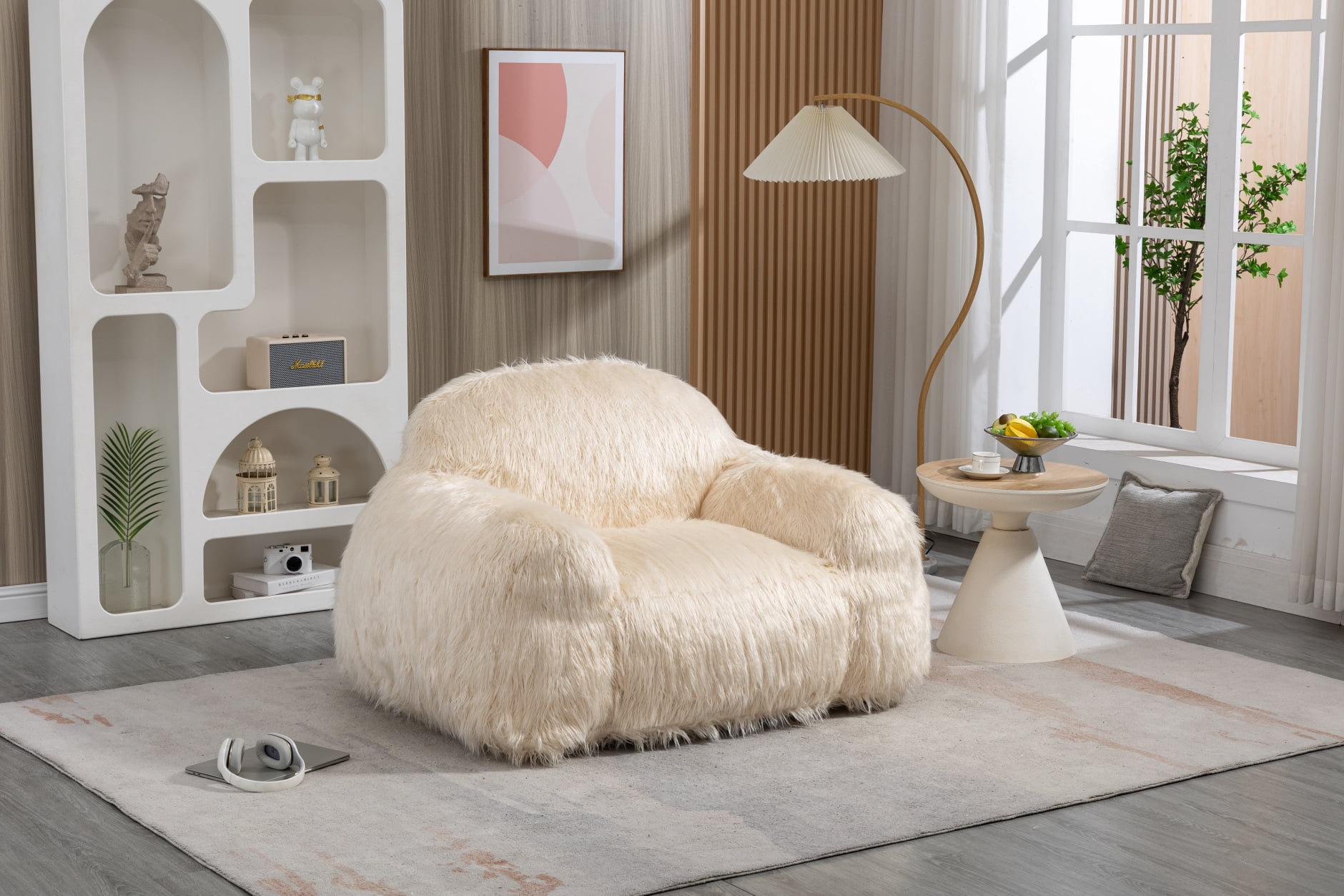 Modern Fluffy Edamame Bean Bag, Lazy Long Hair Sofa Bean Bag Chair ...