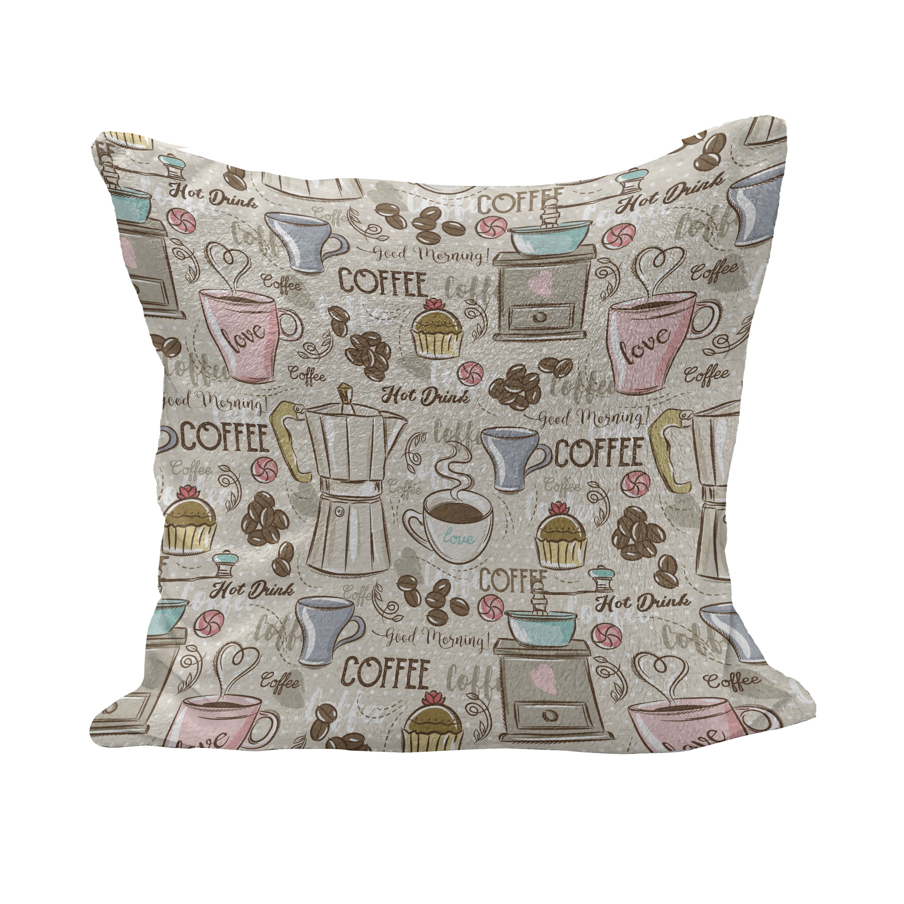 Modern Fluffy Throw Pillow Cushion Cover, Coffee Time Vintage Espresso ...