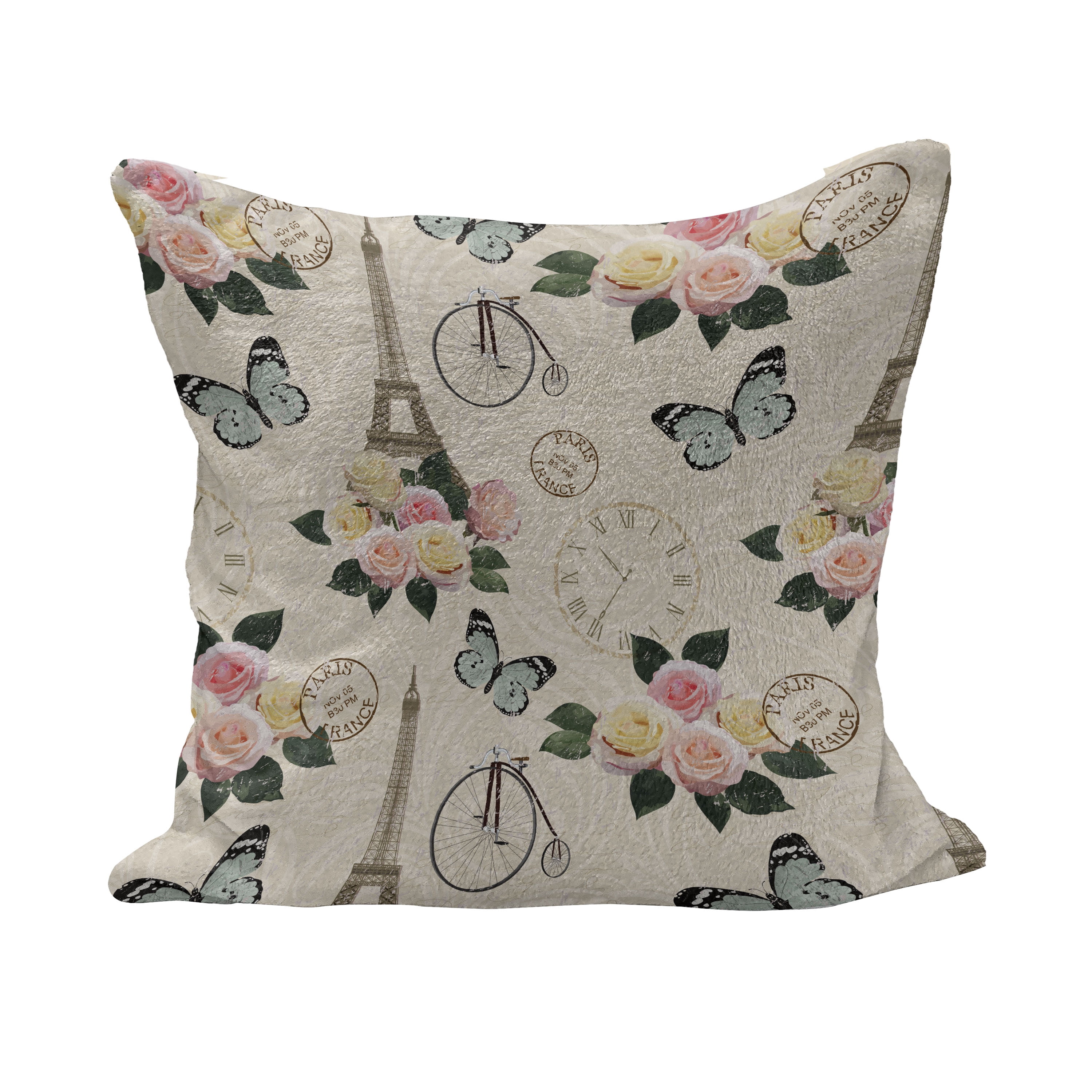 Modern Fluffy Throw Pillow Cushion Cover, French Eiffel Tower Shabby ...