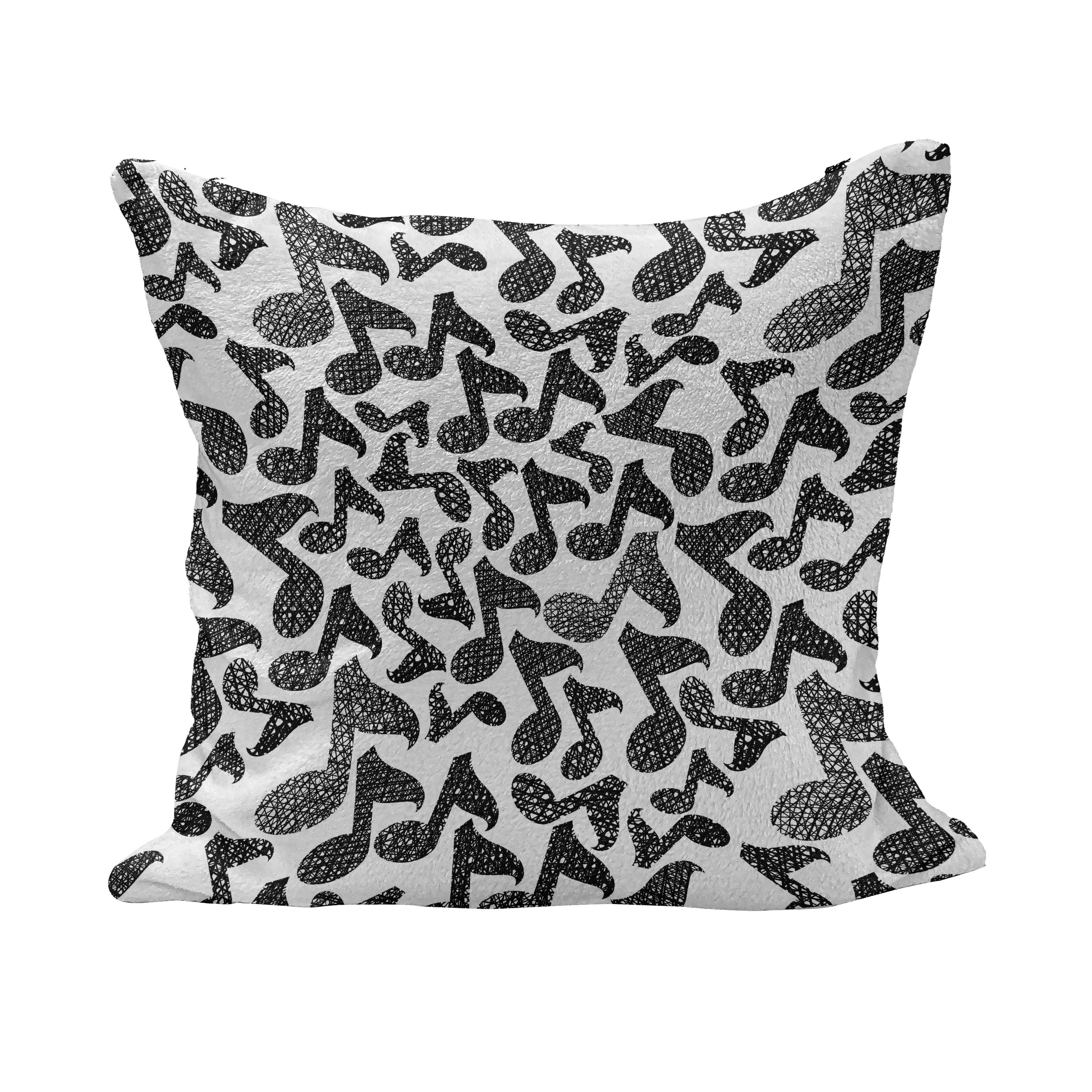 Modern Fluffy Throw Pillow Cushion Cover, Music Notes in Sketch Style ...