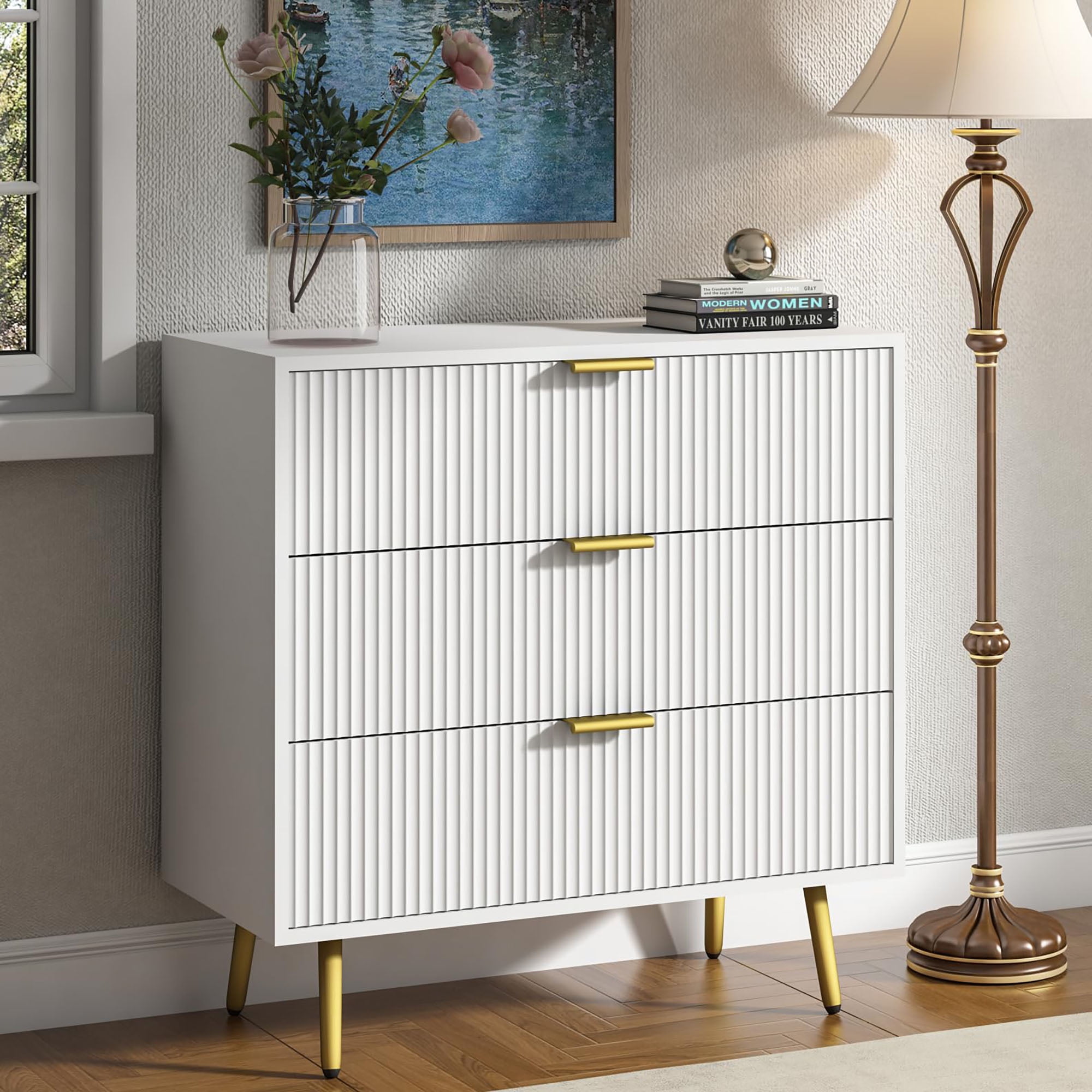 OUBAYAJIA 3 Drawer Dresser, Spacious Modern Fluted Design, Wood Storage ...