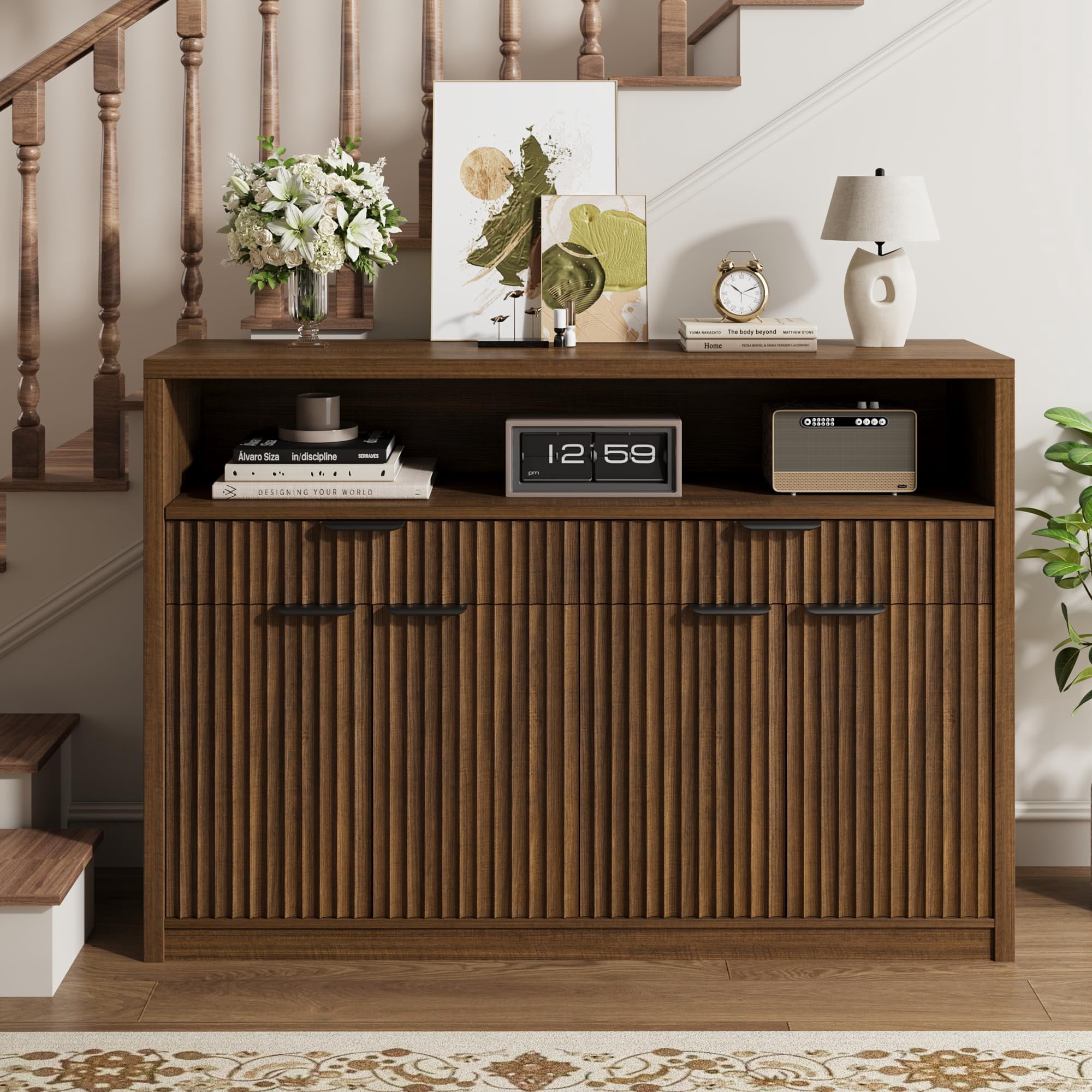 Modern Fluted Buffet Sideboard Cabinet, 51.2