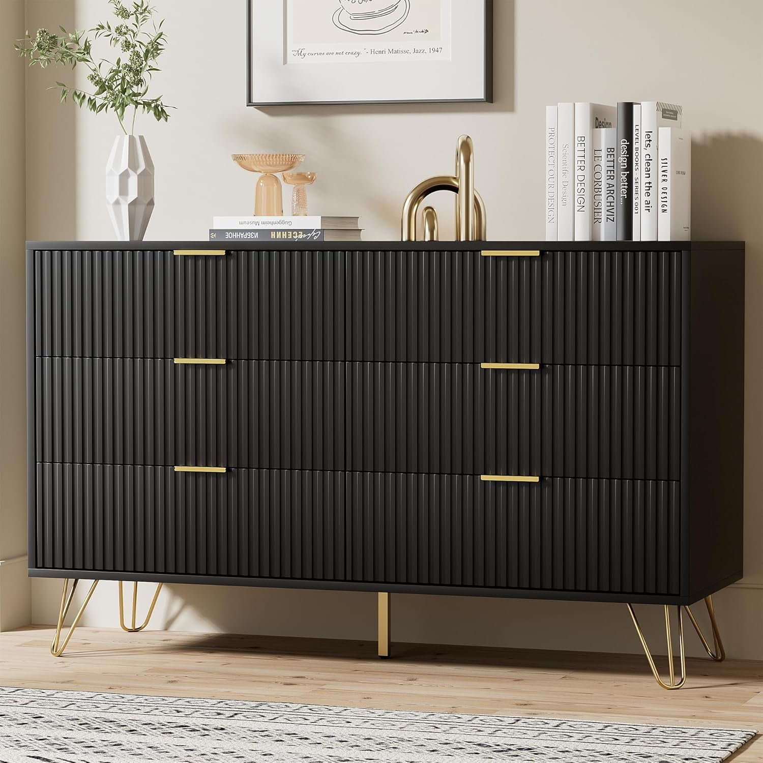 Modern Fluted Dresser for Bedroom with Gold Pulls - Walmart.com
